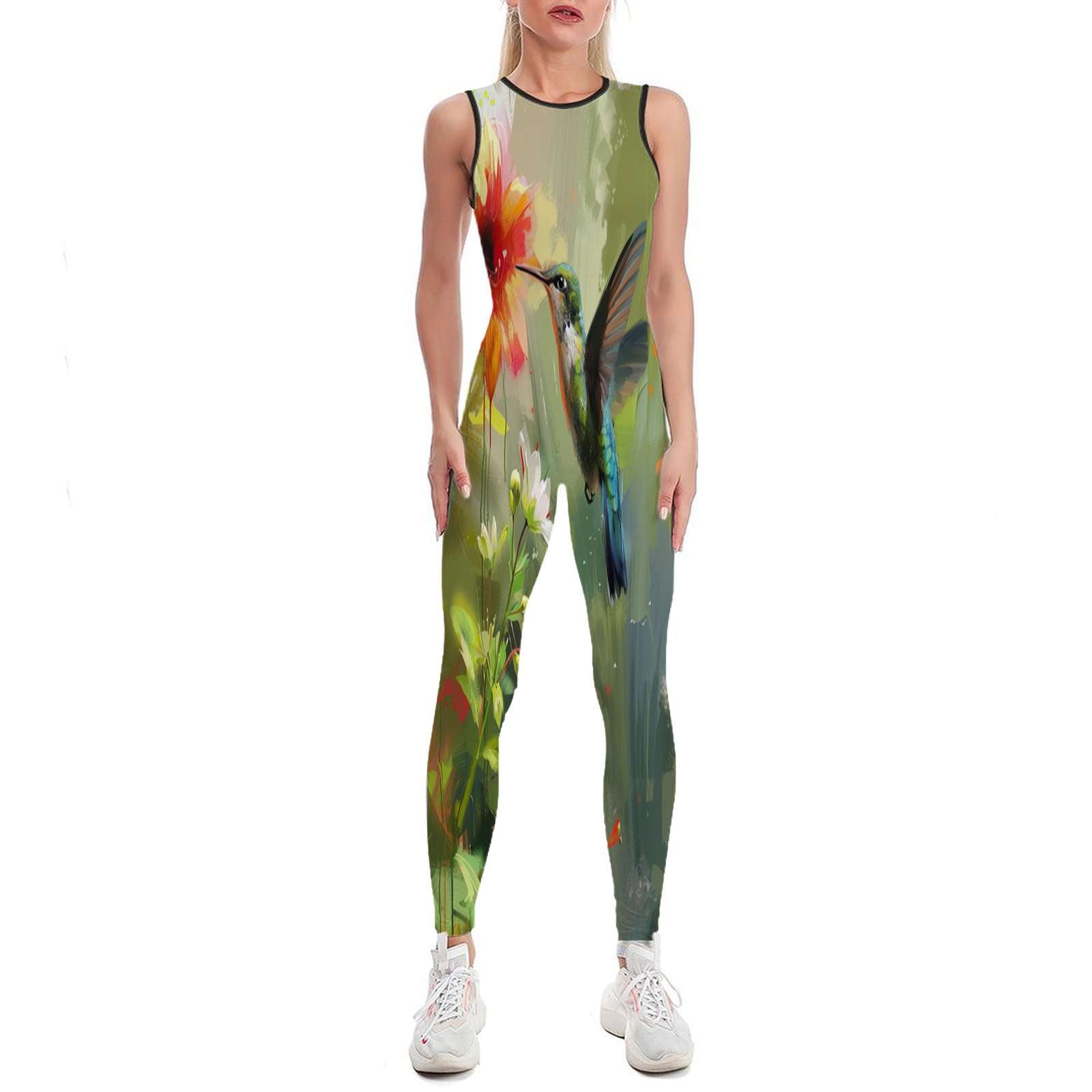 Colorful Hummingbird And Flowers Women's One Piece Yoga Jumpsuits ...