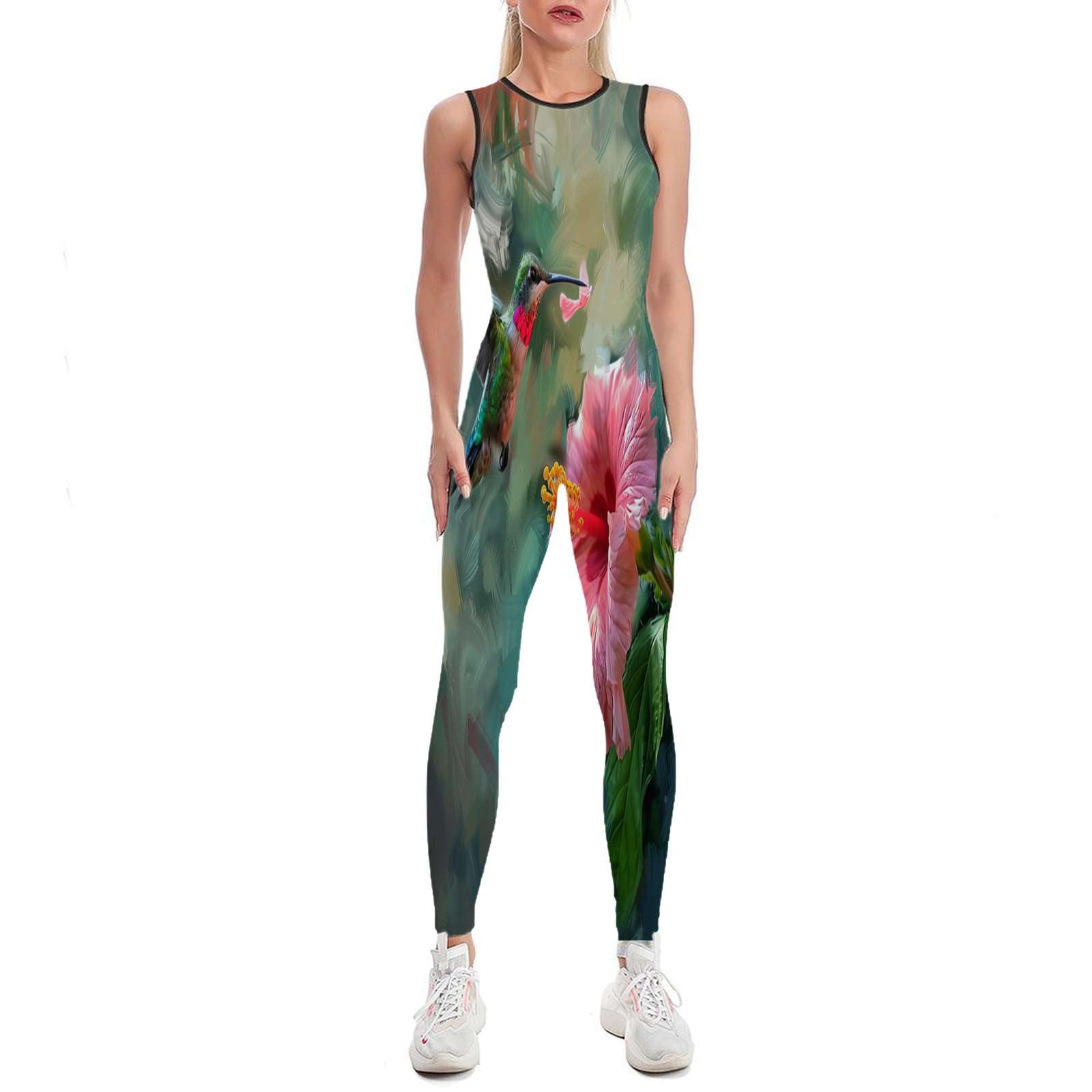 Colorful Hummingbird And Flowers Women's One Piece Yoga Jumpsuits ...