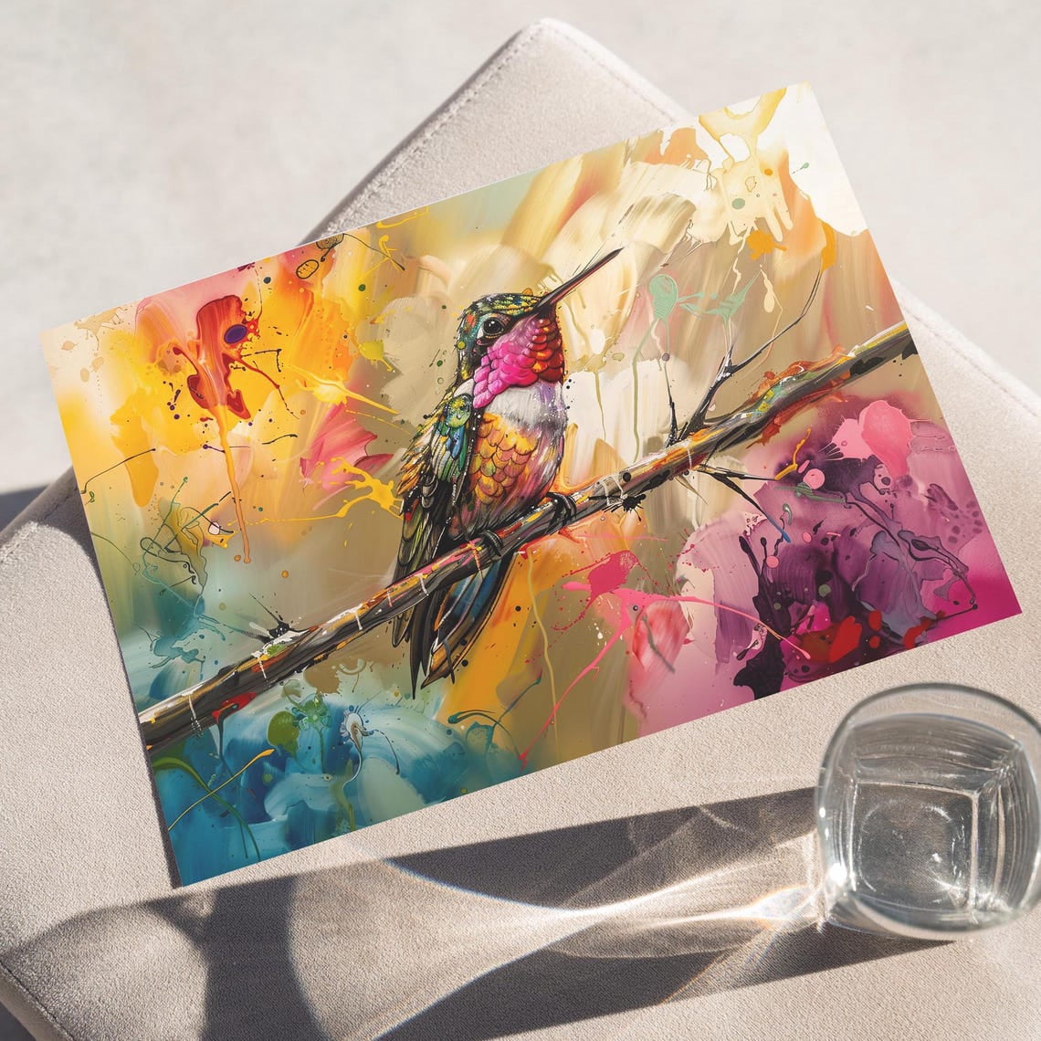 Colorful Hummingbird Branch Wall Art Bird Lover Decor, Stretched Canvas ...