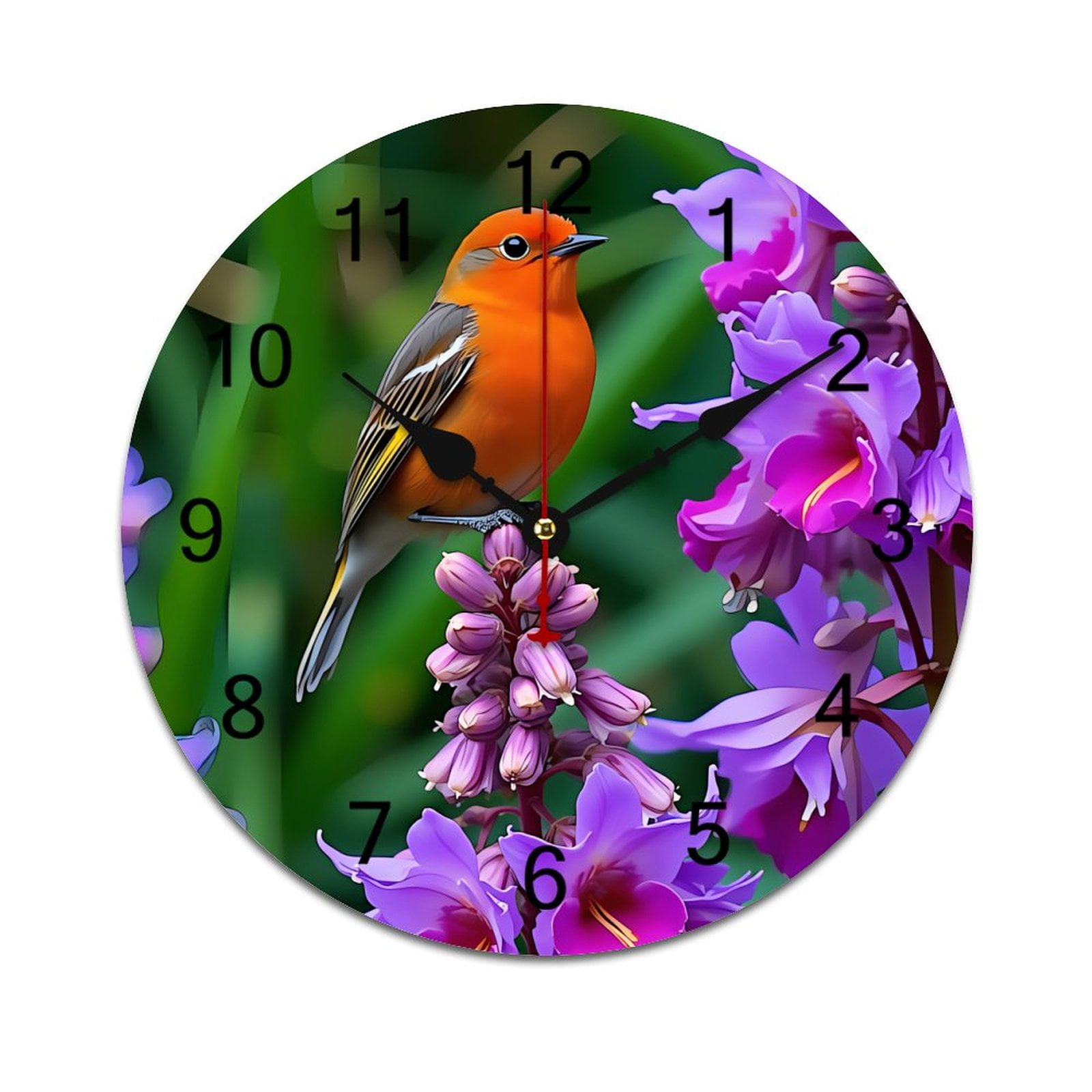 Colorful Hummingbird Bushes Bedroom Wall Clock Large Modern Kitchen Dinning Round Living Room ...