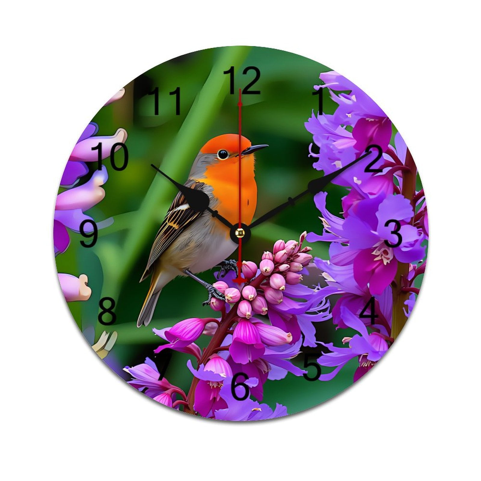 Colorful Hummingbird Bushes Printed Silent Wall Clock Round Kitchen ...