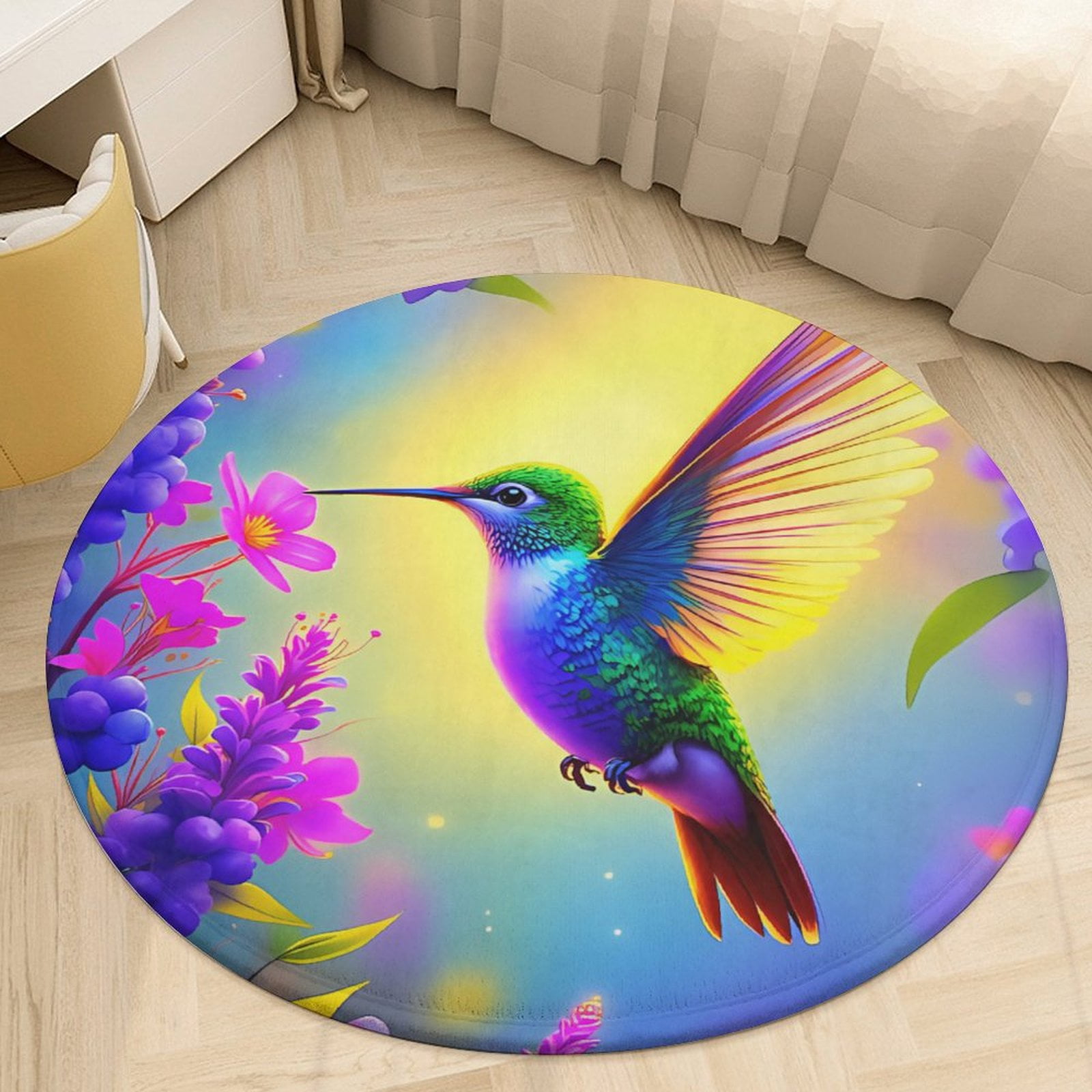 Colorful Hummingbird Bushes Round Area Rugs for Bedroom Living Room ...