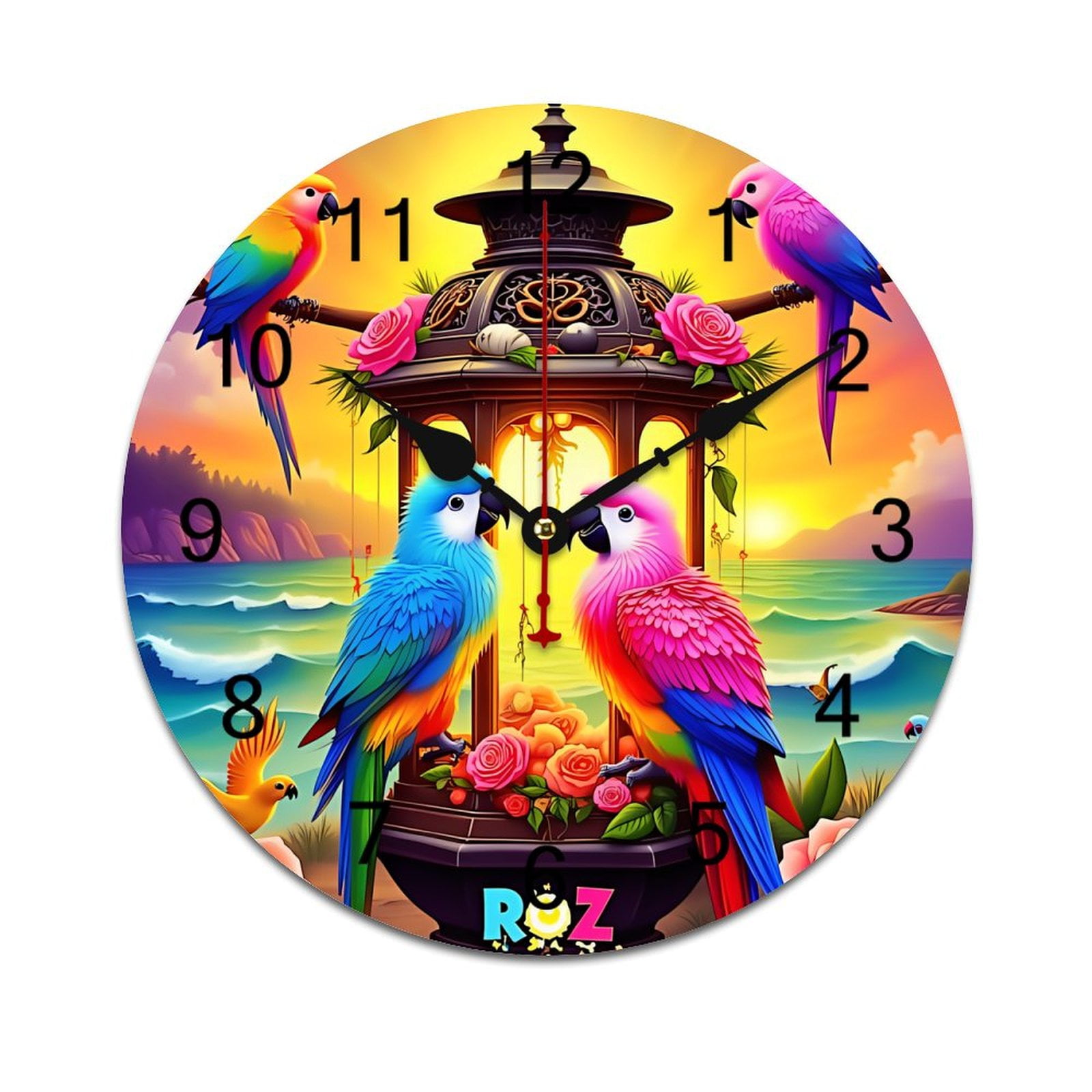 Colorful Hummingbird Bushes Word Saying Big Wall Clock Home Decor Art ...