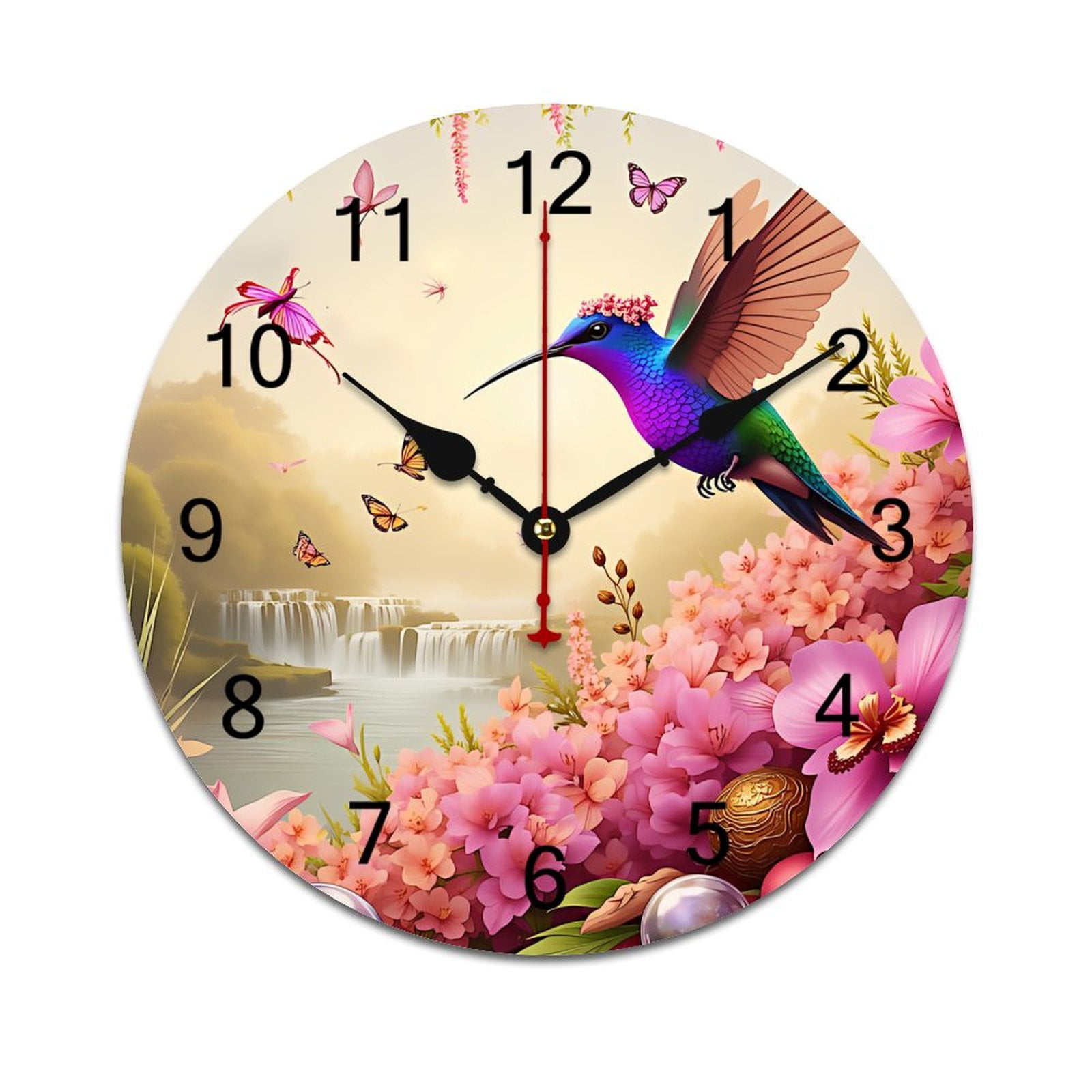 Colorful Hummingbird Bushes Word Saying Big Wall Clock Home Decor Art Watch Living Room Gift ...
