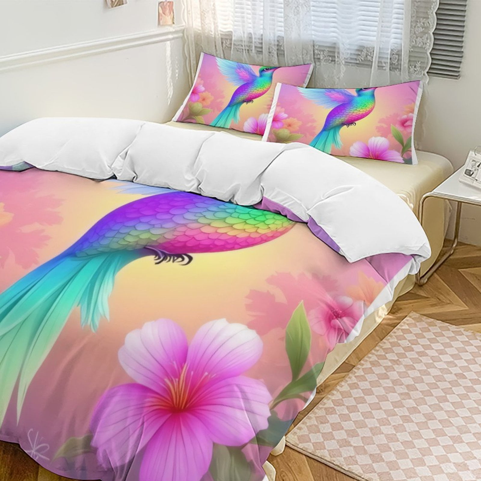 Colorful Hummingbird Floral Art 3D Duvet Cover Set Quilt Cover Theme of ...