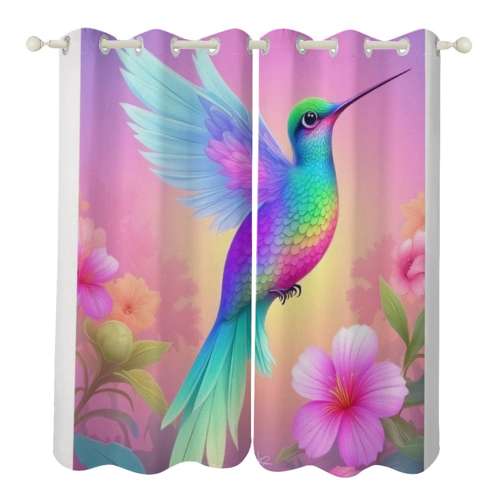 Colorful Hummingbird Floral Art Blackout Window Curtains for Bedroom ...