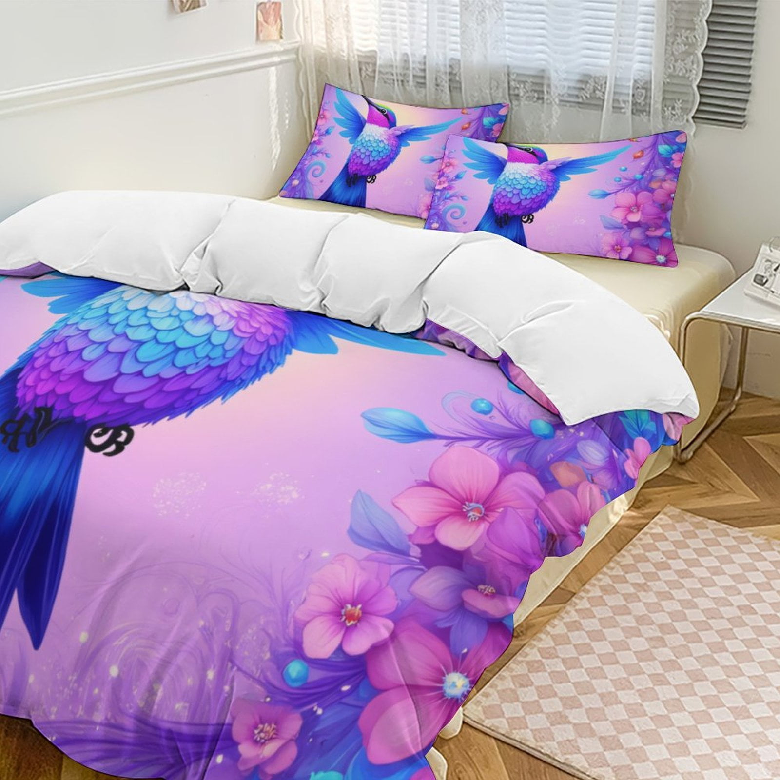 Colorful Hummingbird Floral Art Duvet Cover Set Bedding Set Polyester ...