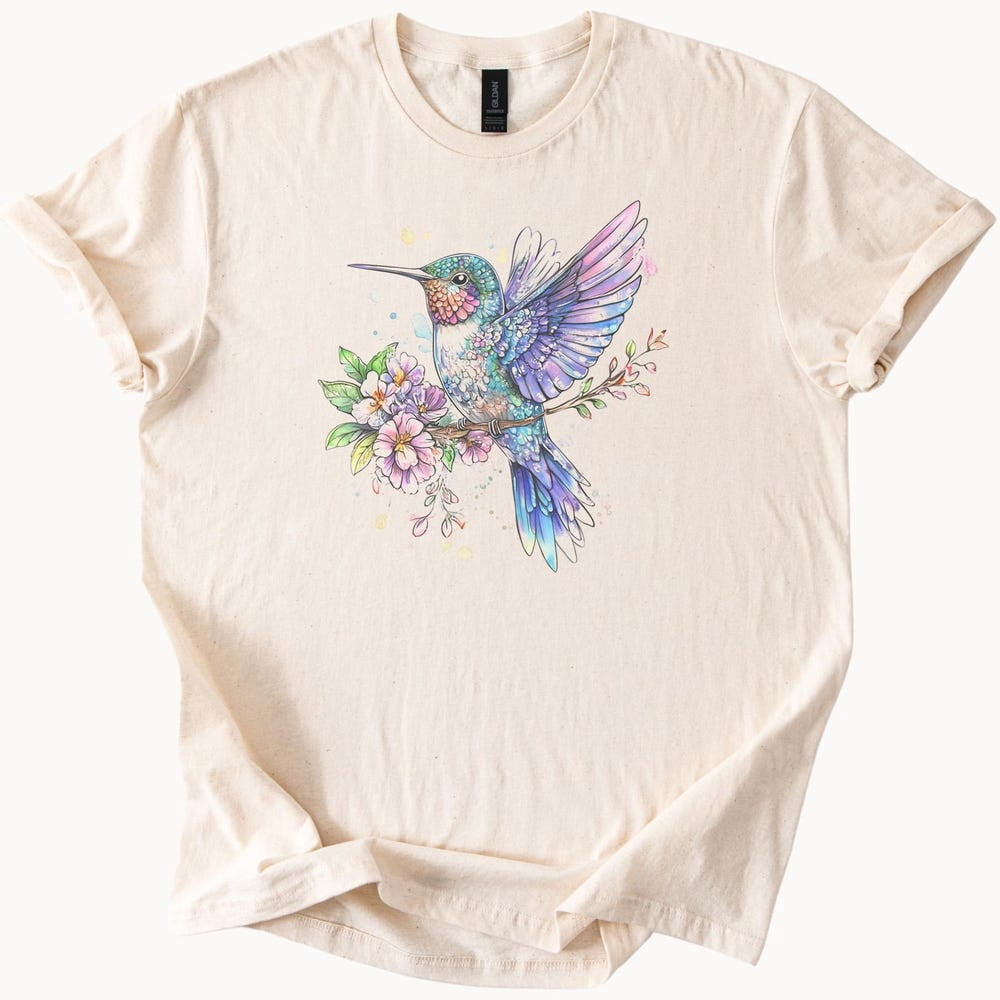Colorful Hummingbird With Floral Branch Pastel Watercolor Art Graphic T ...