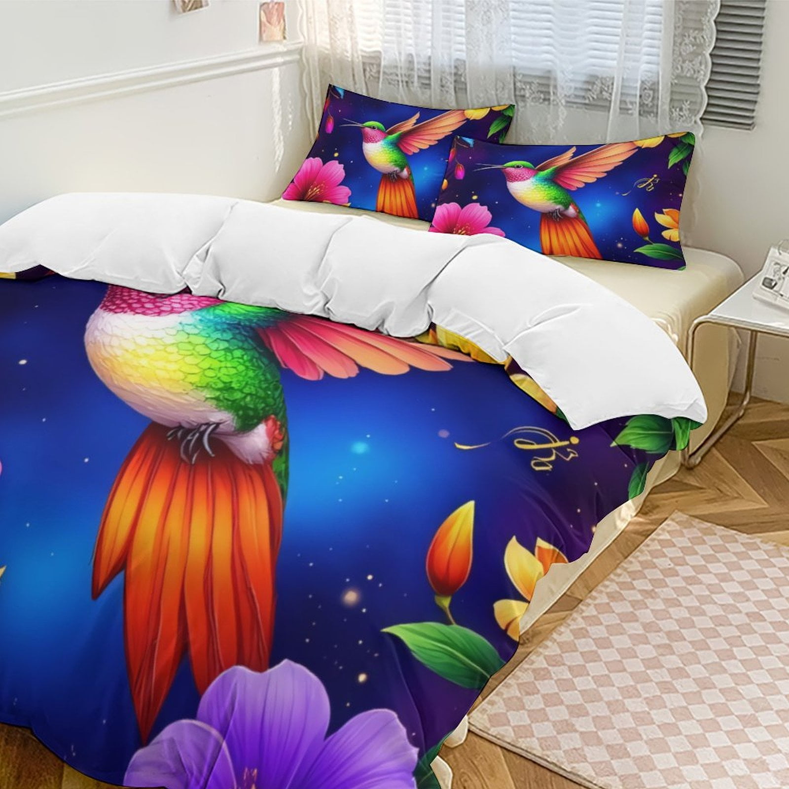 Colorful Hummingbird Floral Fantasy 3D Duvet Cover Set Quilt Cover ...