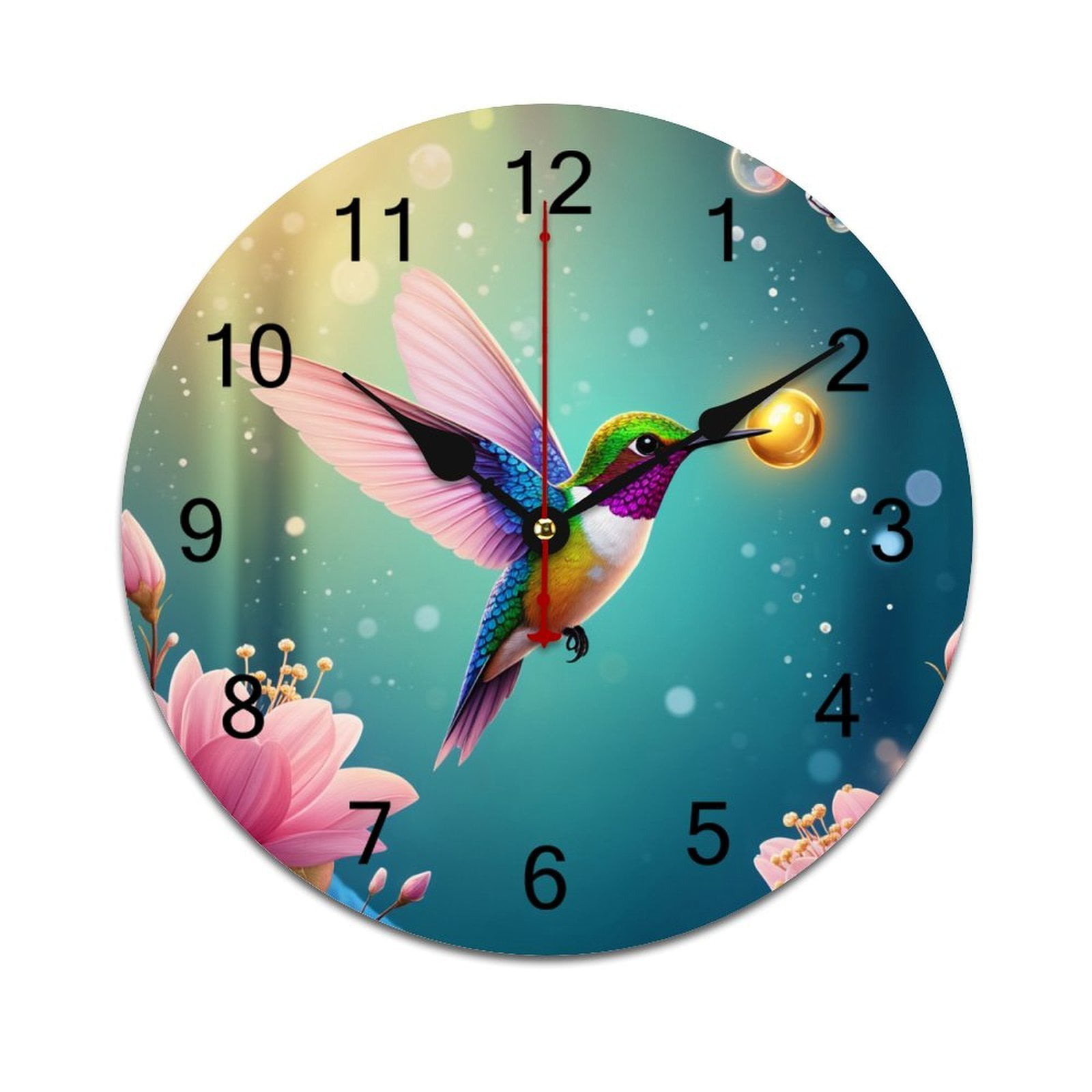 Colorful Hummingbird Floral Fantasy Printed Silent Wall Clock Round ...