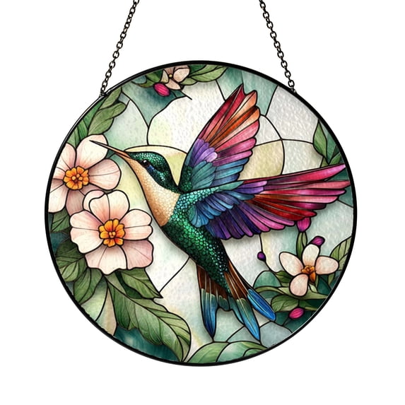 Colorful Hummingbird Flower Round Window Hanging Art2101 - Walmart.com
