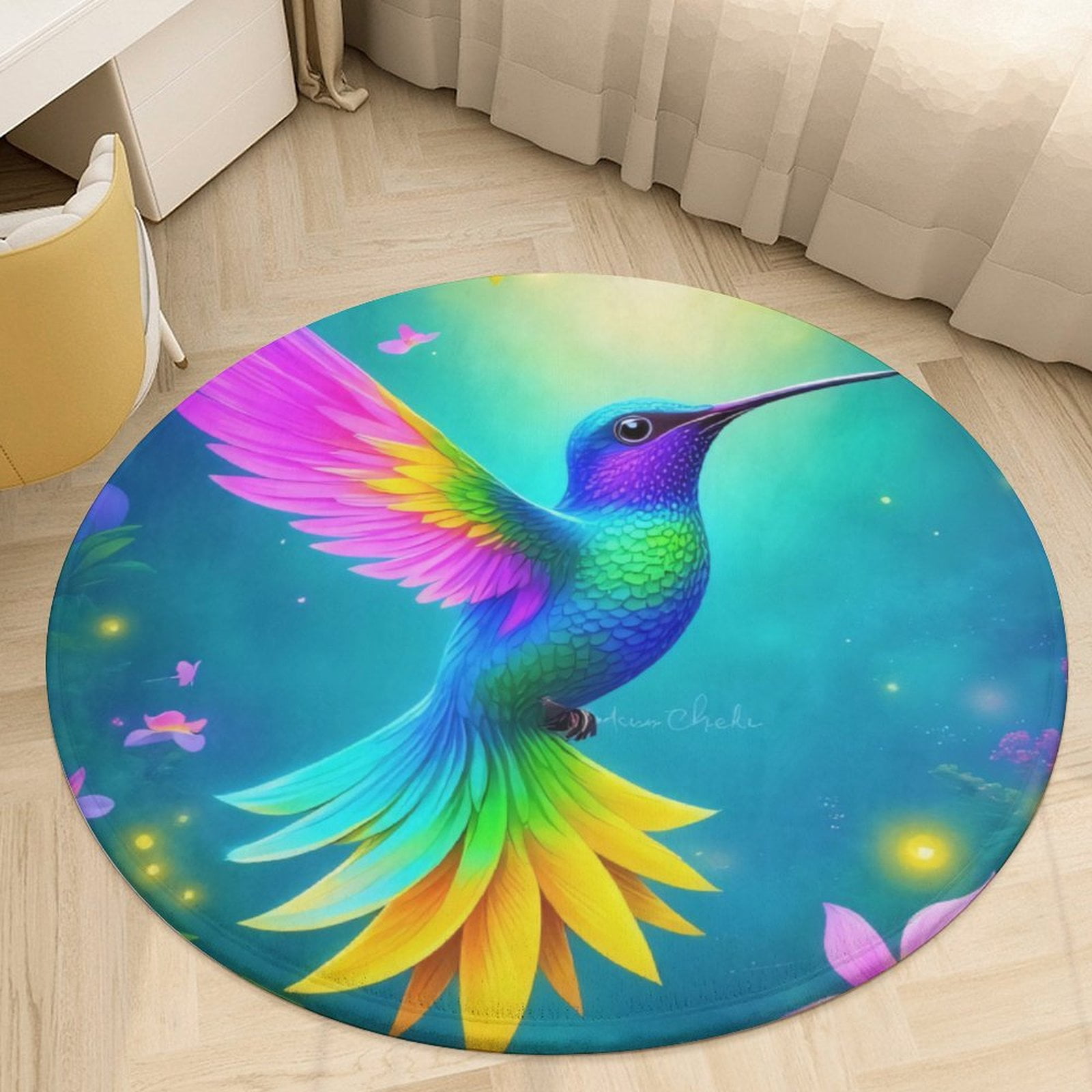 Colorful Hummingbird Garden Print Round Area Rugs for Bedroom Living ...