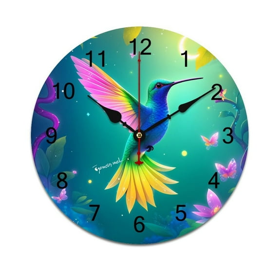 Colorful Hummingbird Garden Print Time Decorative Wall Clocks Round ...
