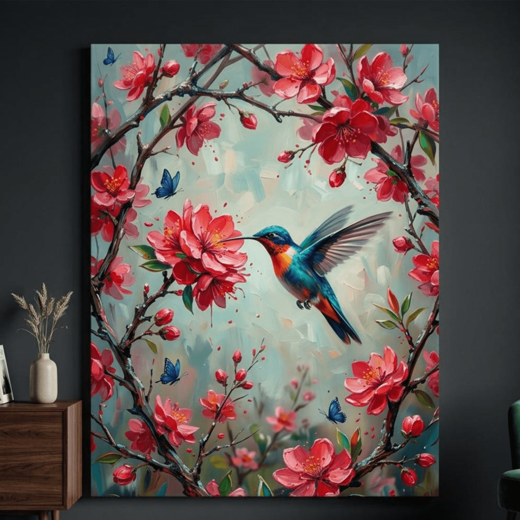 Colorful Hummingbird Red Floral Butterfly Spring Nature Poster ...