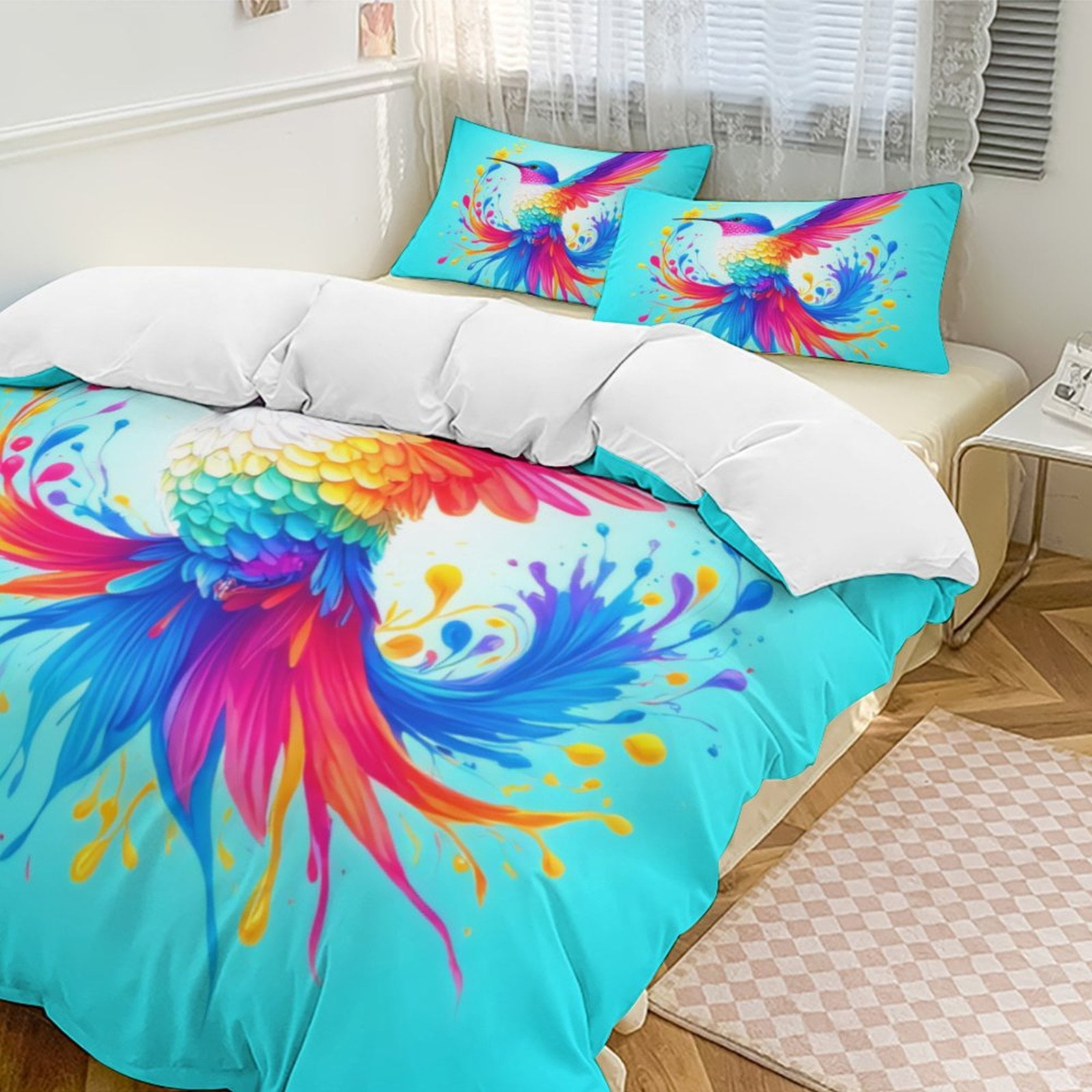 Colorful Hummingbird Splash Art Duvet Cover Set Themed Multicolor ...