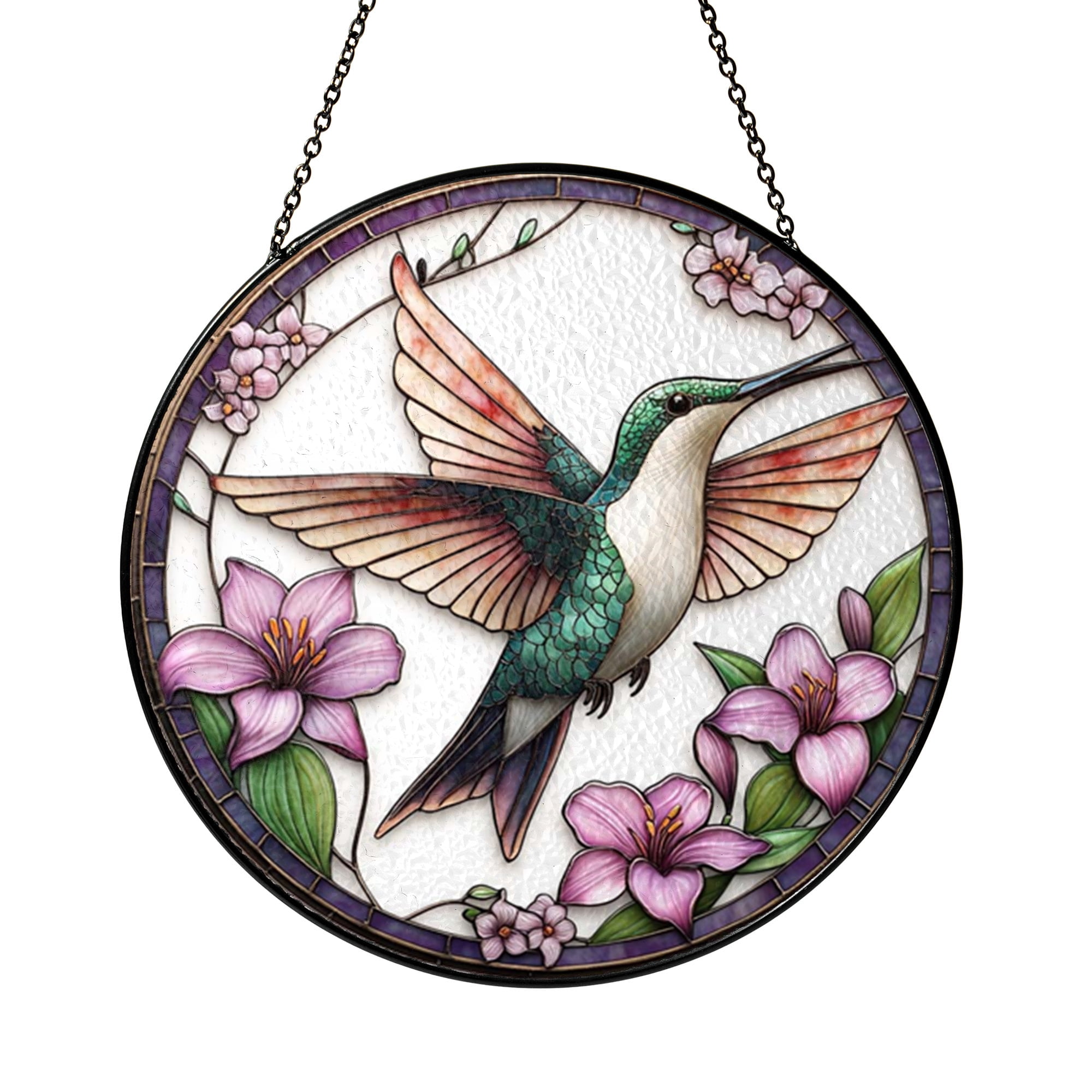 Colorful Hummingbird Stained Glass Suncatcher – Decorative Round Window ...