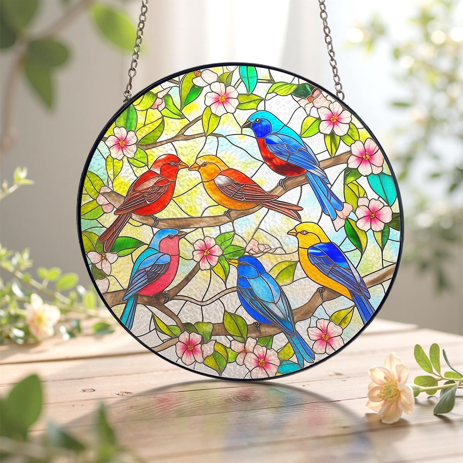 Colorful Hummingbird Stained Glass Suncatcher Vibrant Bird Branch Art ...