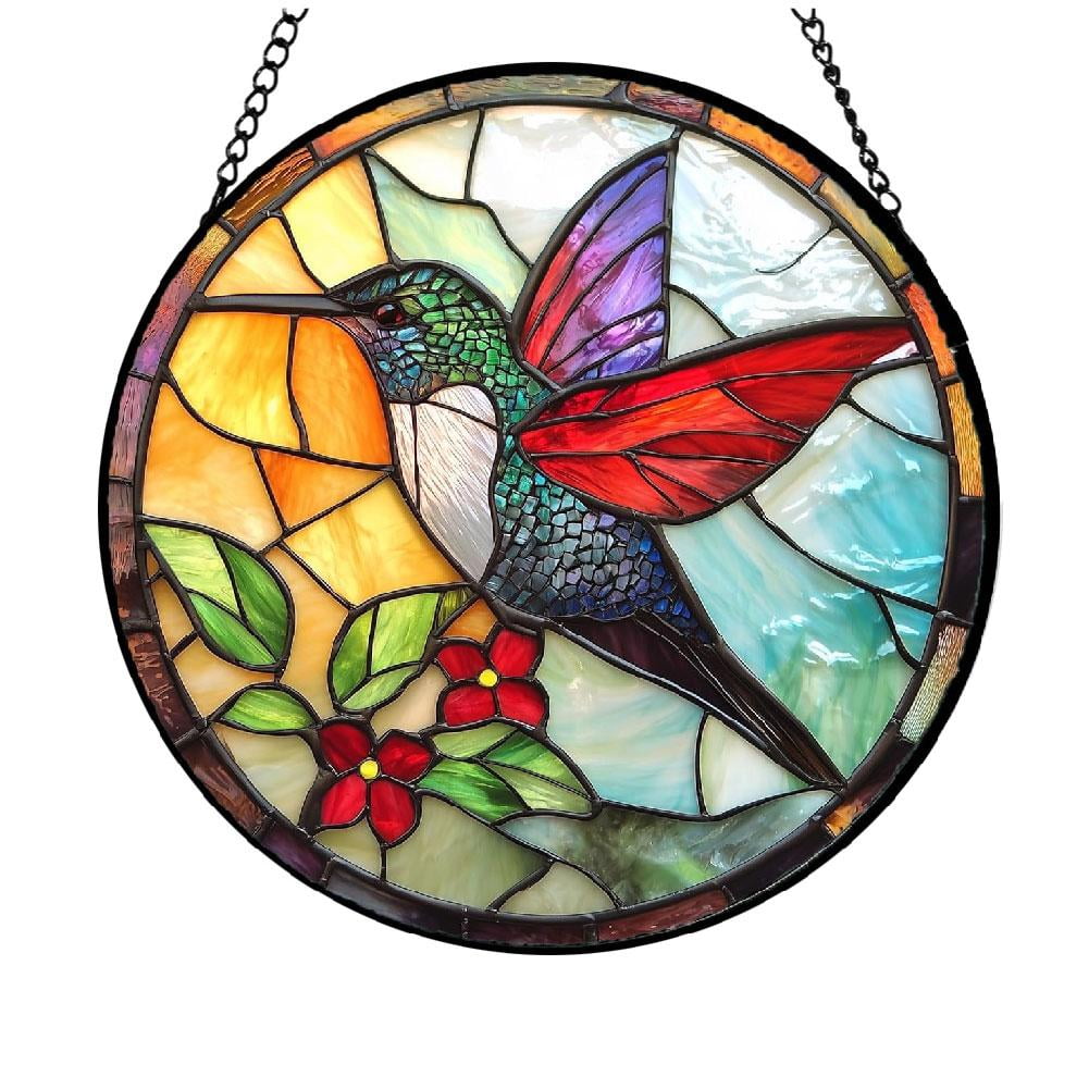Colorful Hummingbird Suncatcher W/ Flowers, Acrylic Hanging Window NEW ...