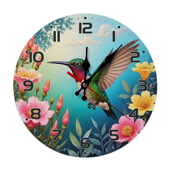 Colorful Hummingbird Wall Clock 10 Inch Silent Non Ticking Round Clock ...