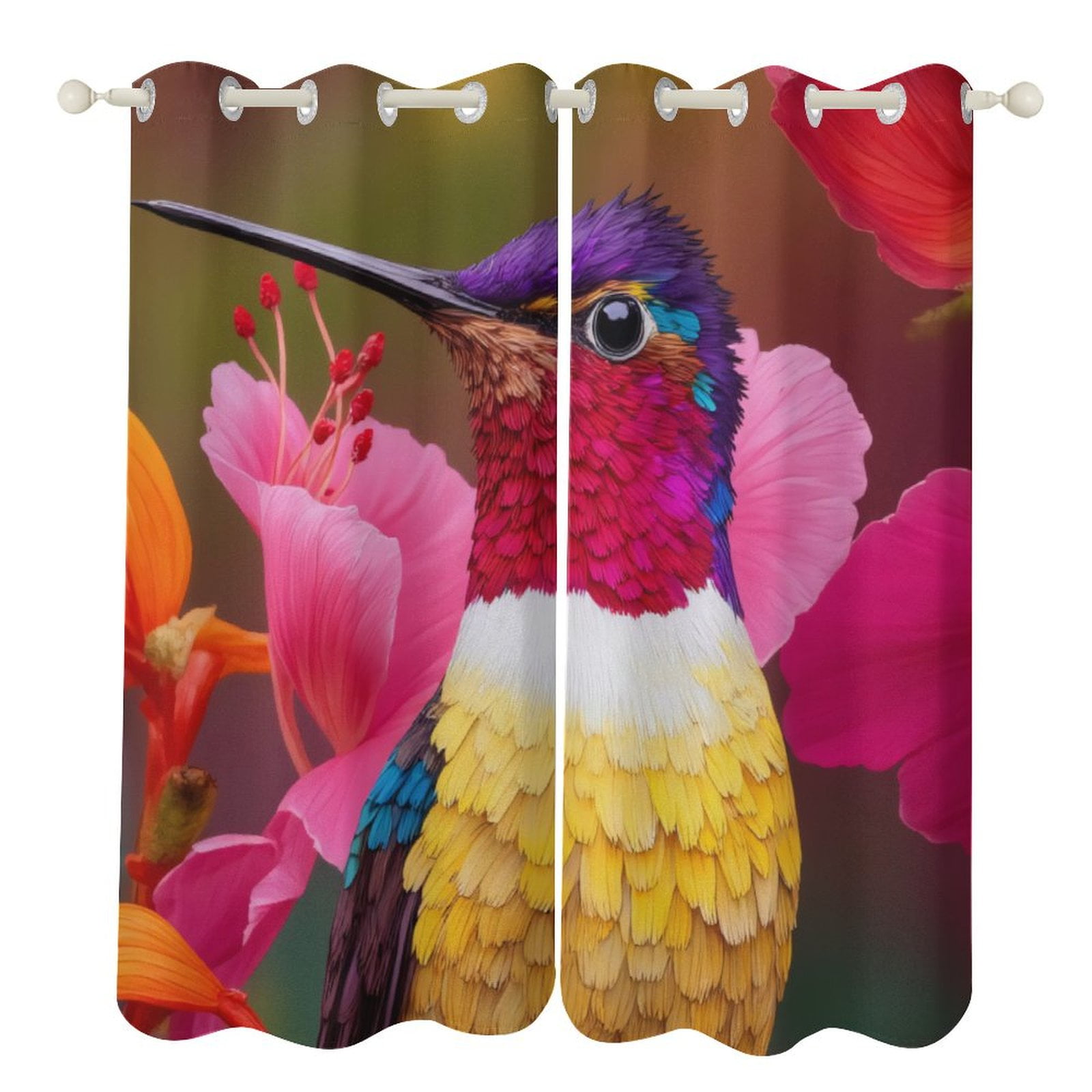 Colorful Hummingbird in Bloom 2 Panels Curtains for Bedroom Living Room ...