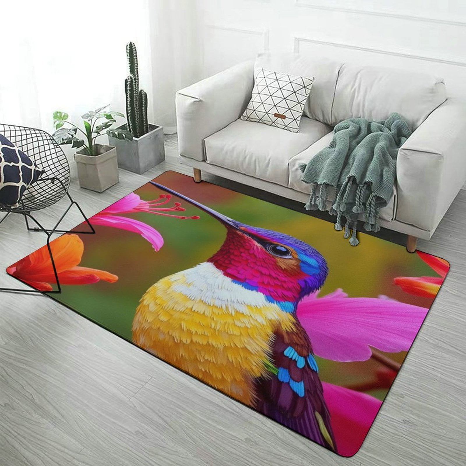 Colorful Hummingbird in Bloom Carpet Rug for Home Living Room Bedroom ...