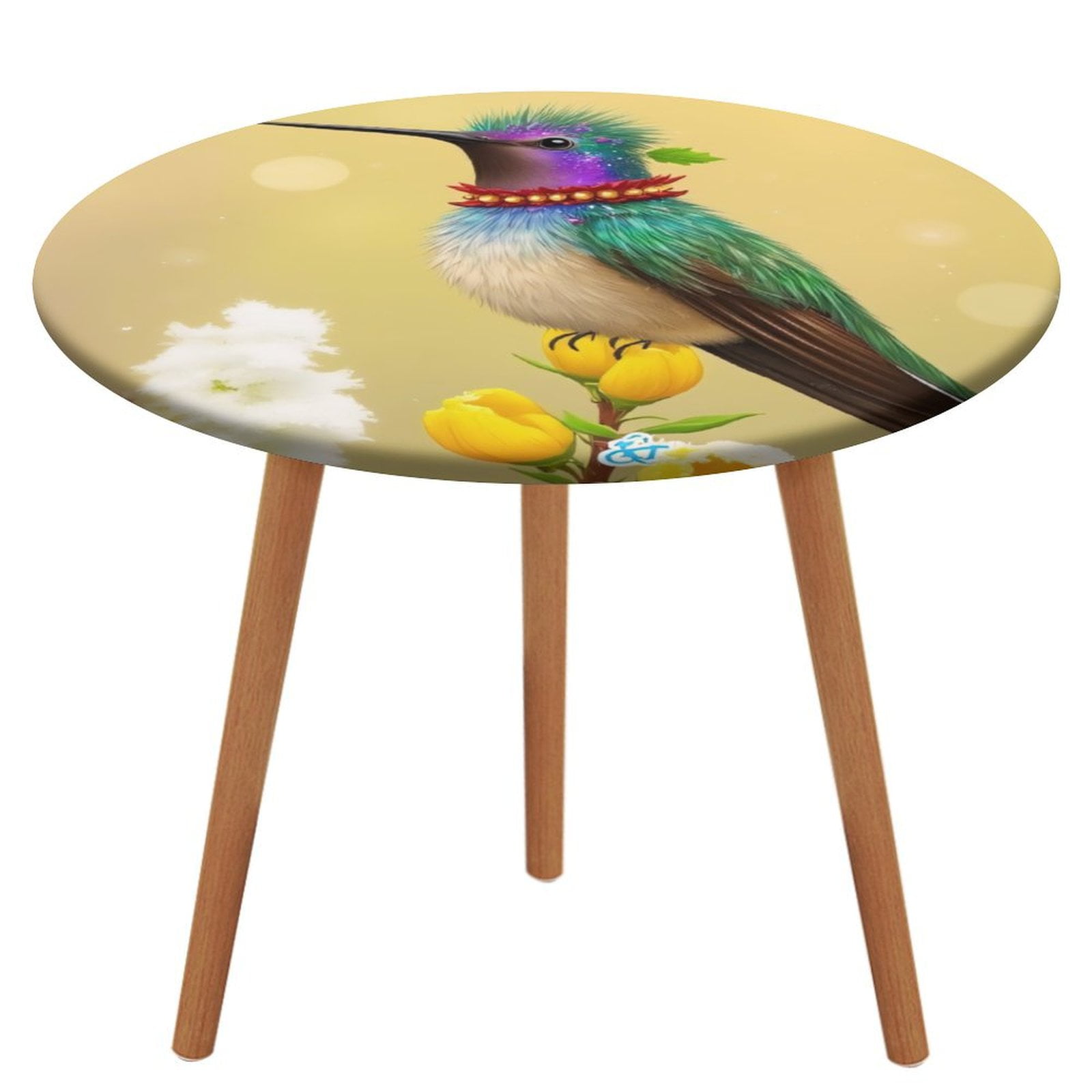 Colorful Hummingbird on Flowers Round Fitted Tablecloth Elastic Table ...
