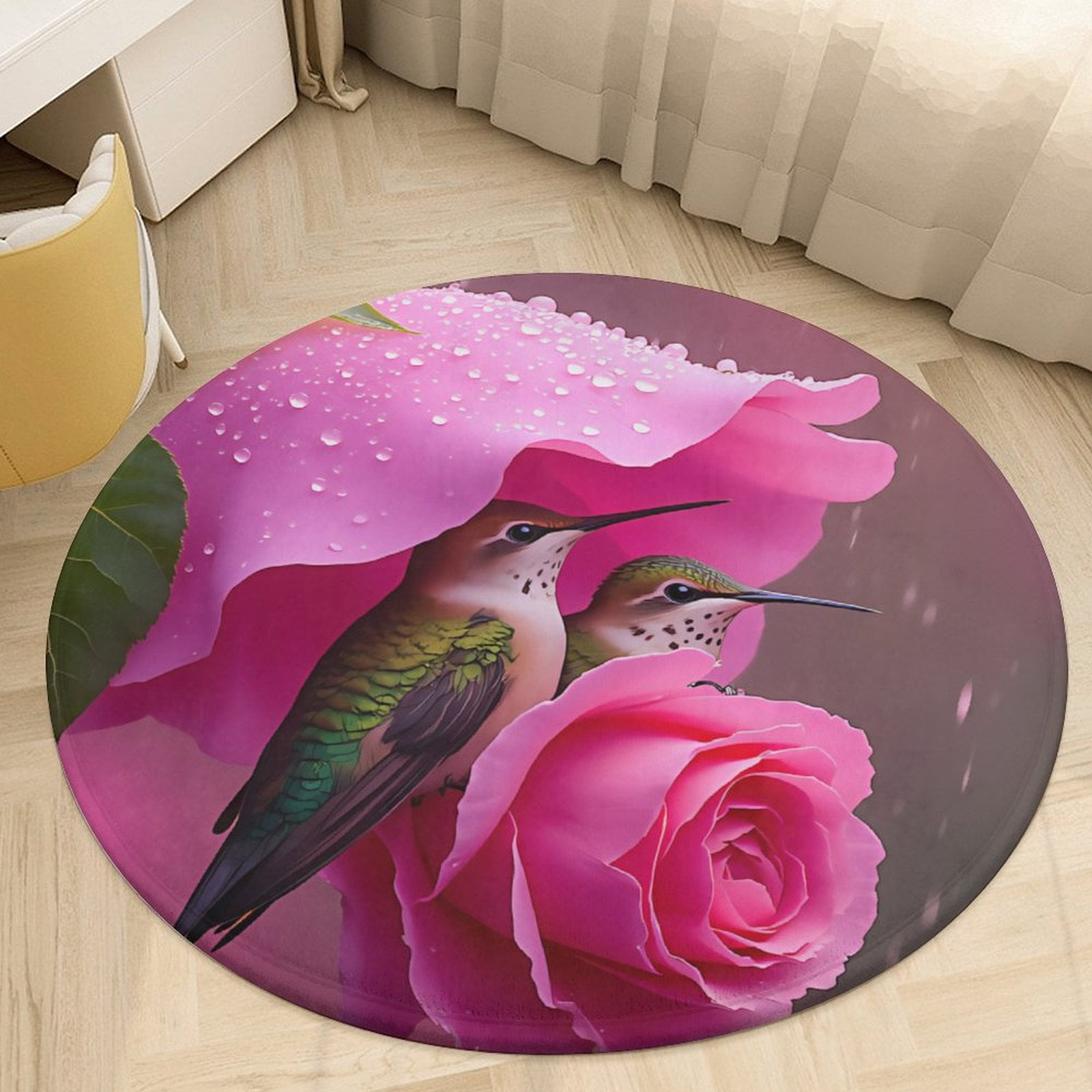 Colorful Hummingbirds Flowers Round Area Rugs for Bedroom Living Room ...