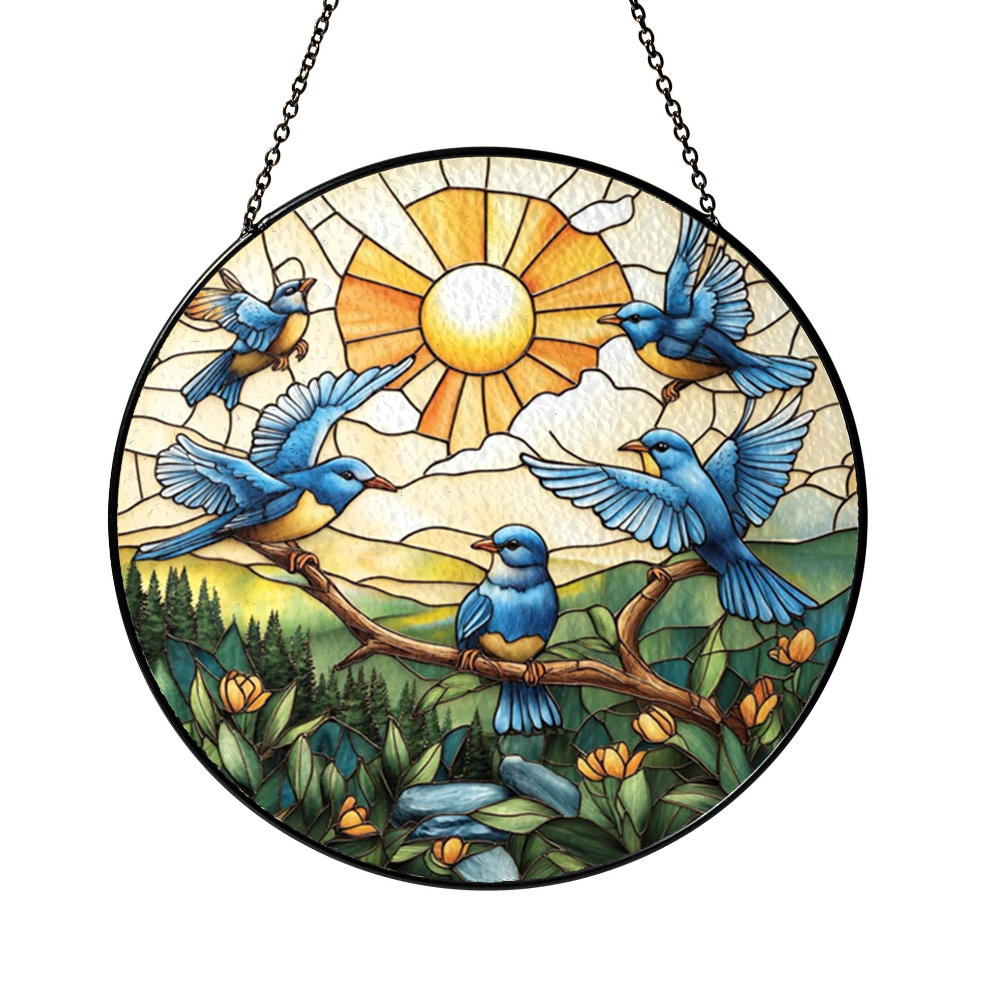 Colorful Hummingbirds Forest Stained Glass Style Suncatcher – Window ...