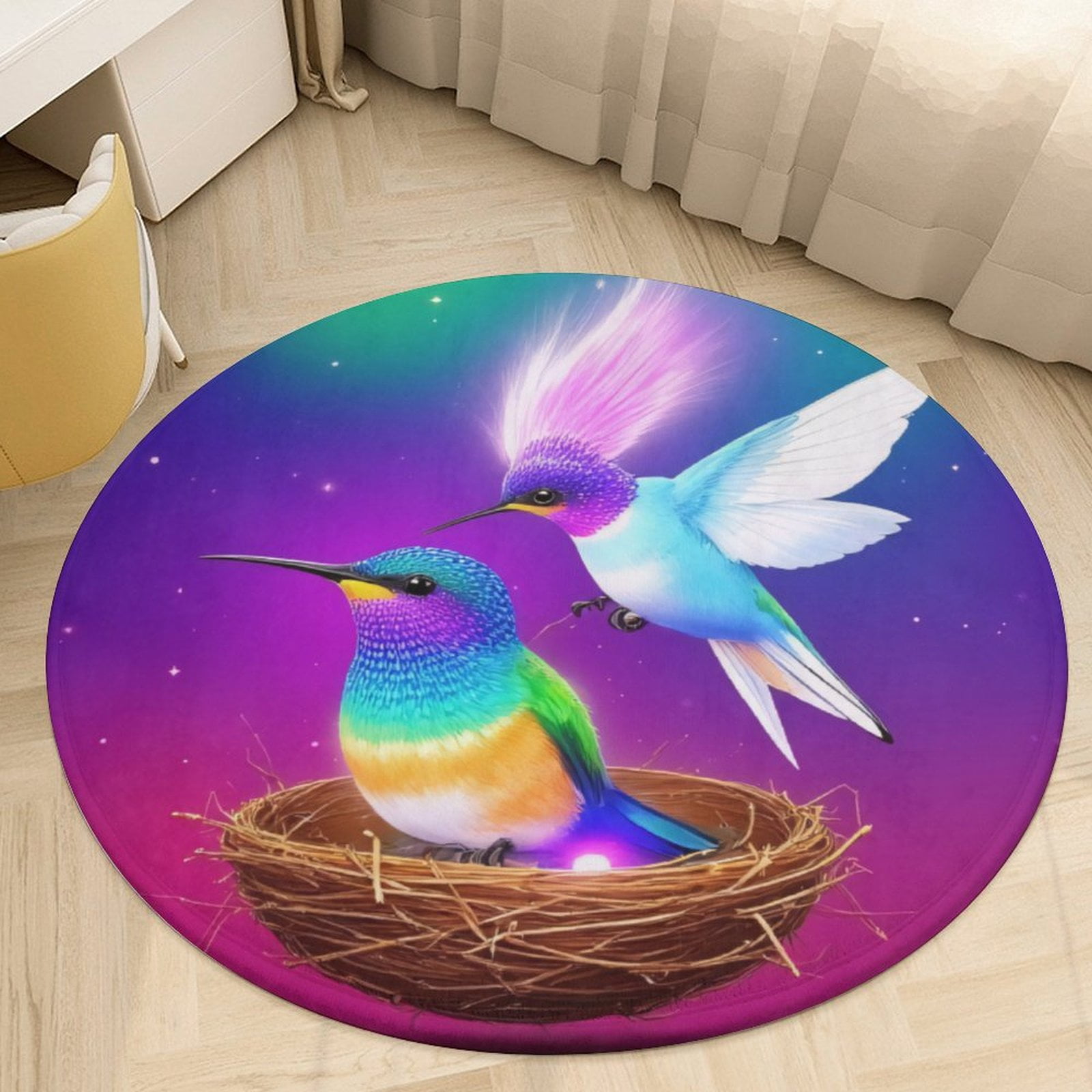 Colorful Hummingbirds Nest Fantasy Art Round Area Rugs for Bedroom ...
