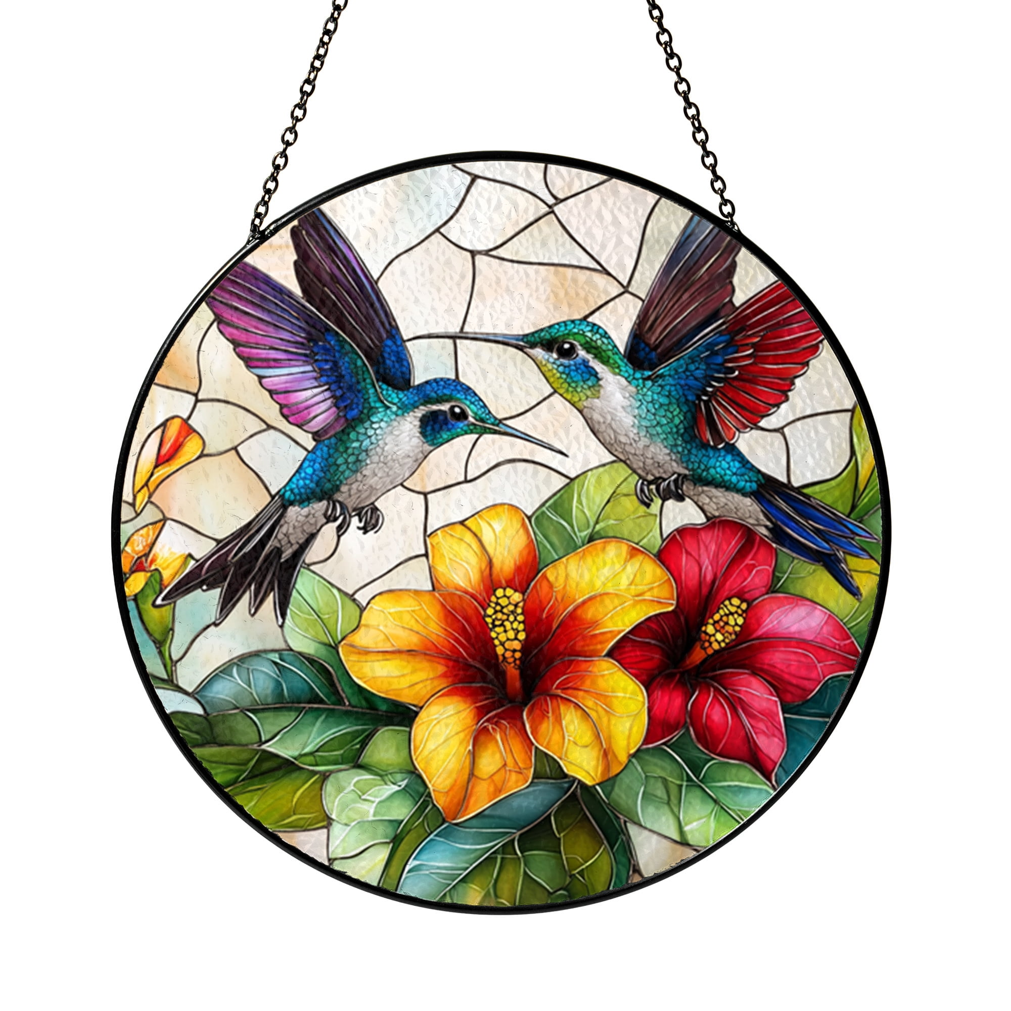 Colorful Hummingbirds Stained Glass Window Decor – Floral Design ...