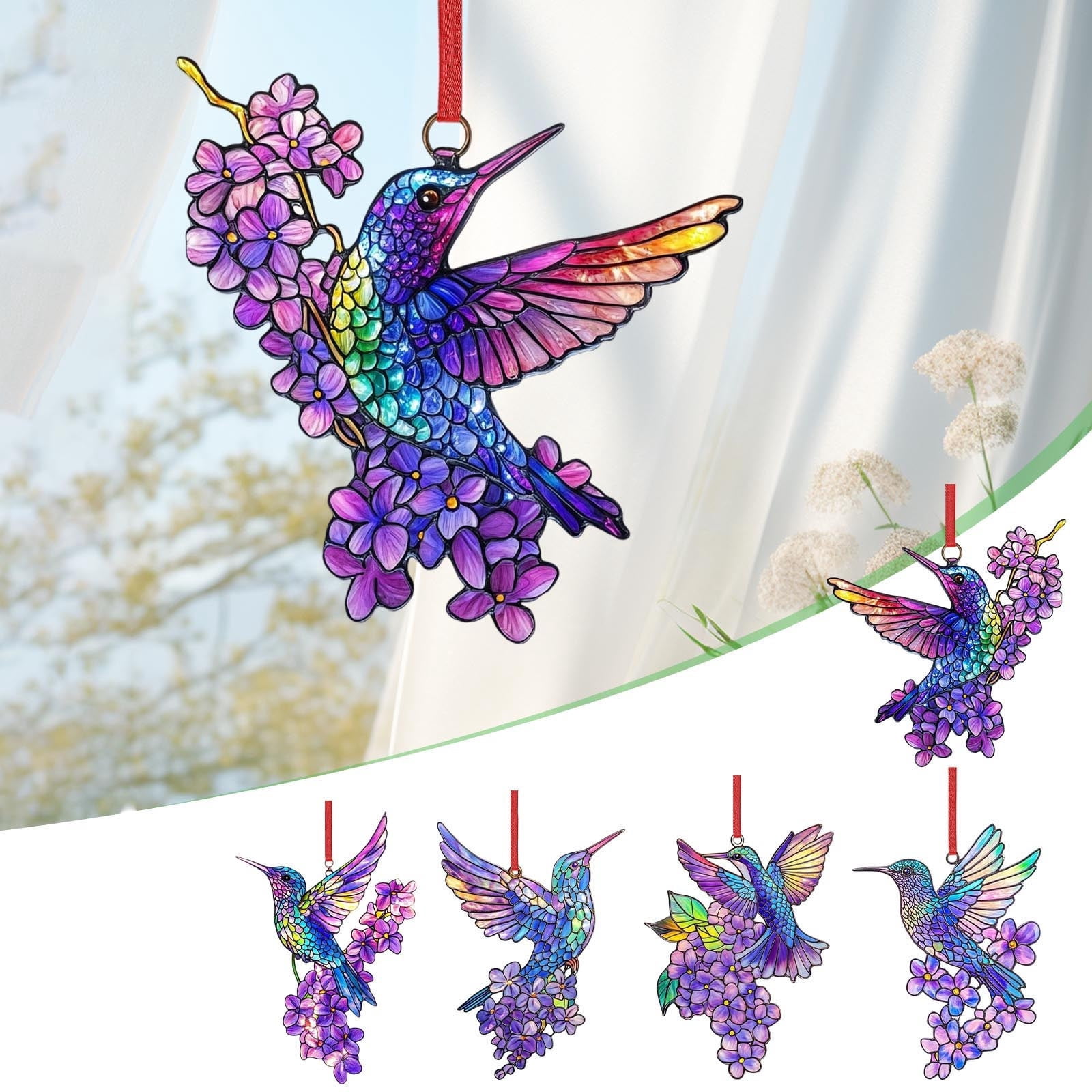 Colorful Hummingbirds and Flowers Sun Catcher Pendant for Window ...