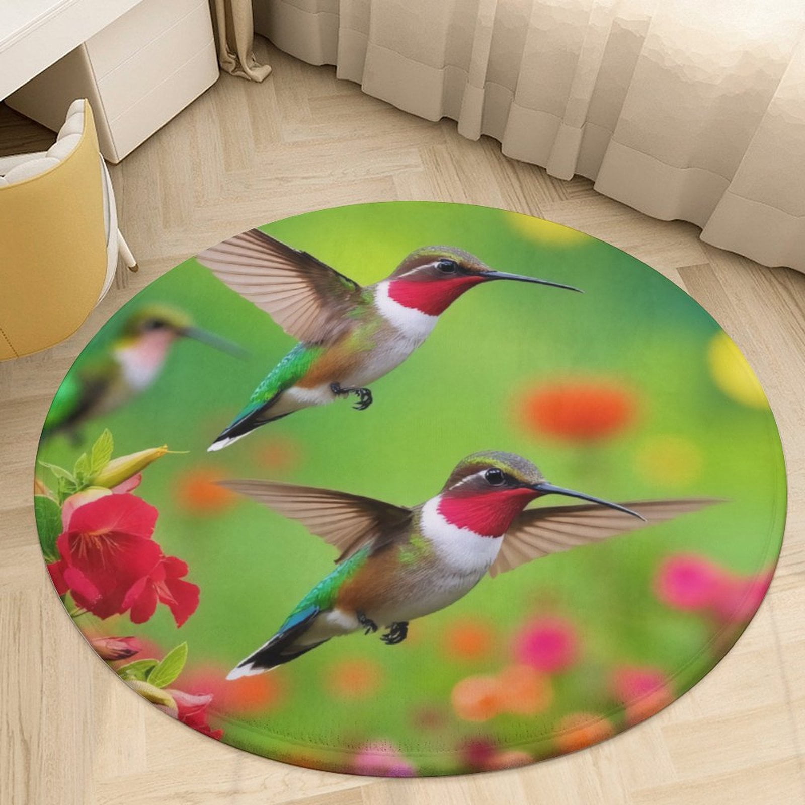 Colorful Hummingbirds in Bloom Round Area Rugs for Bedroom Living Room ...