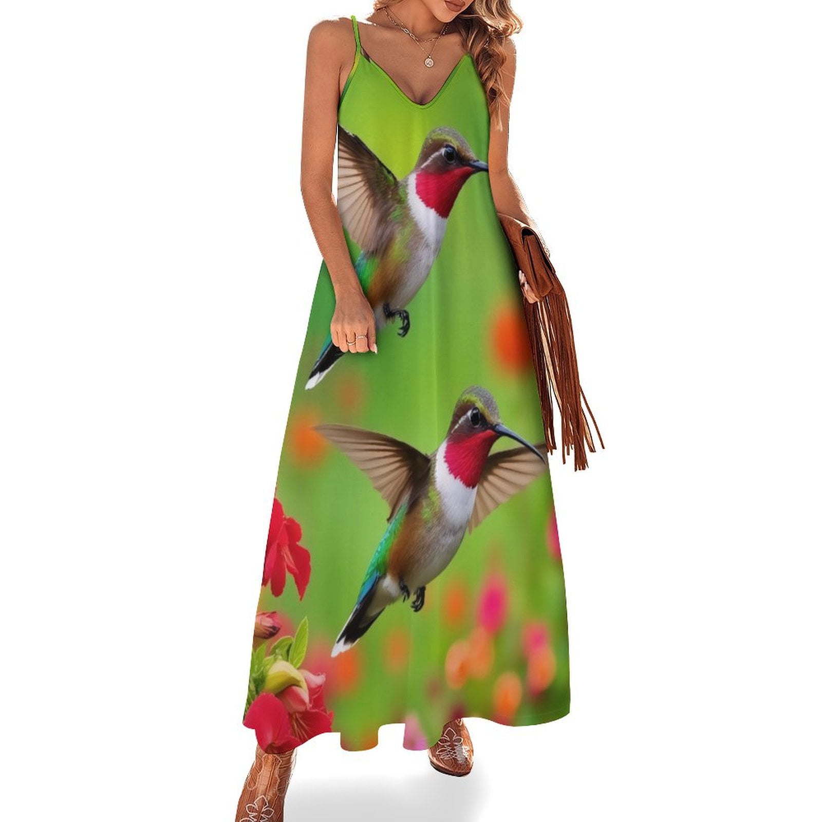 Colorful Hummingbirds in Bloom Sleeveless Dress for Women Clothing ...