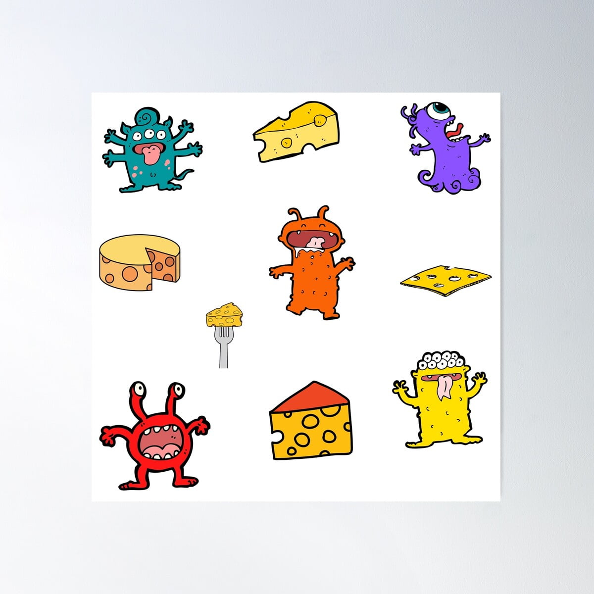 Colorful Hungry Alien Sticker Pack, Fold In The Cheese, Cheese Aliens ...