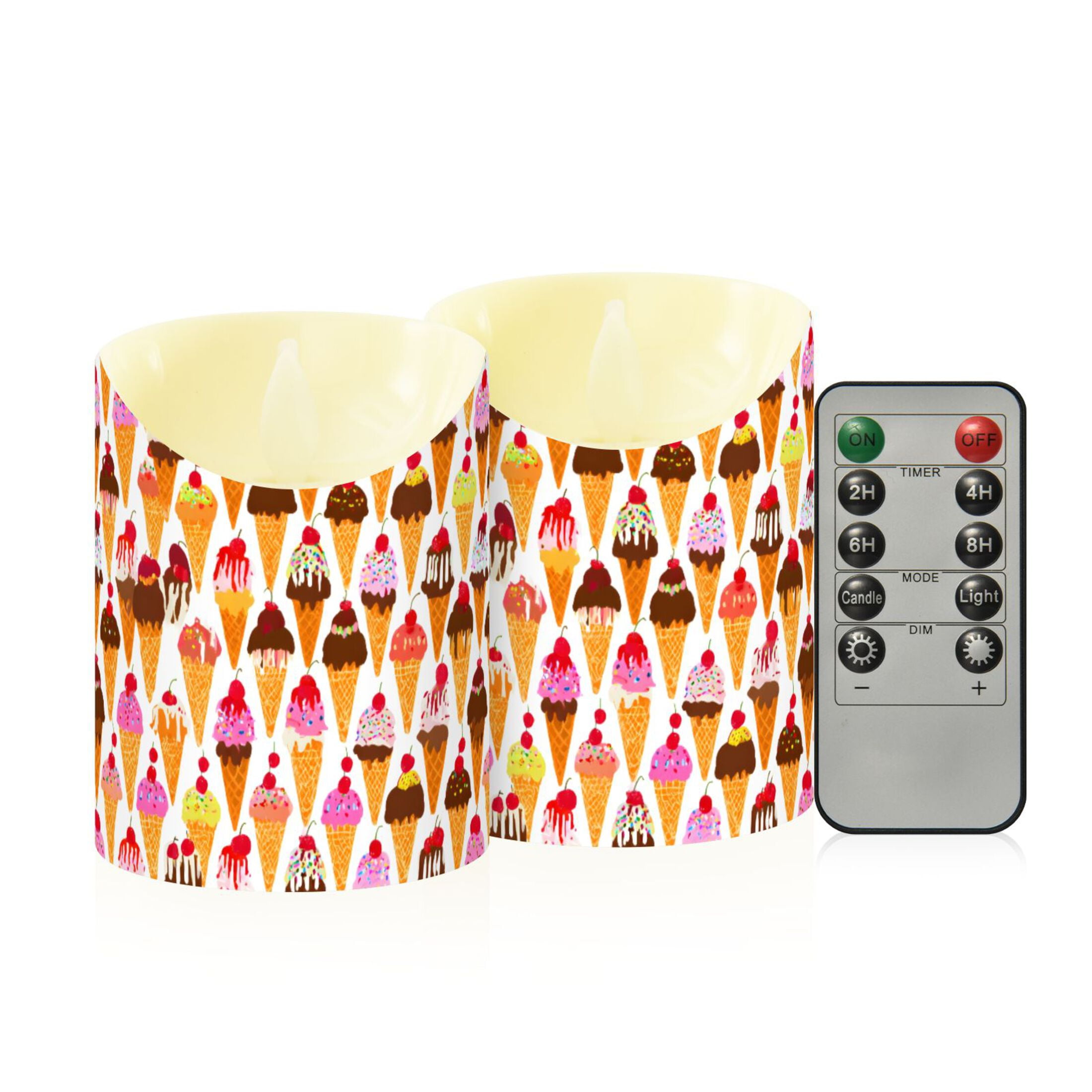 Colorful Ice Cream Cones Flameless Candles 2 PCS with Remote Realistic ...