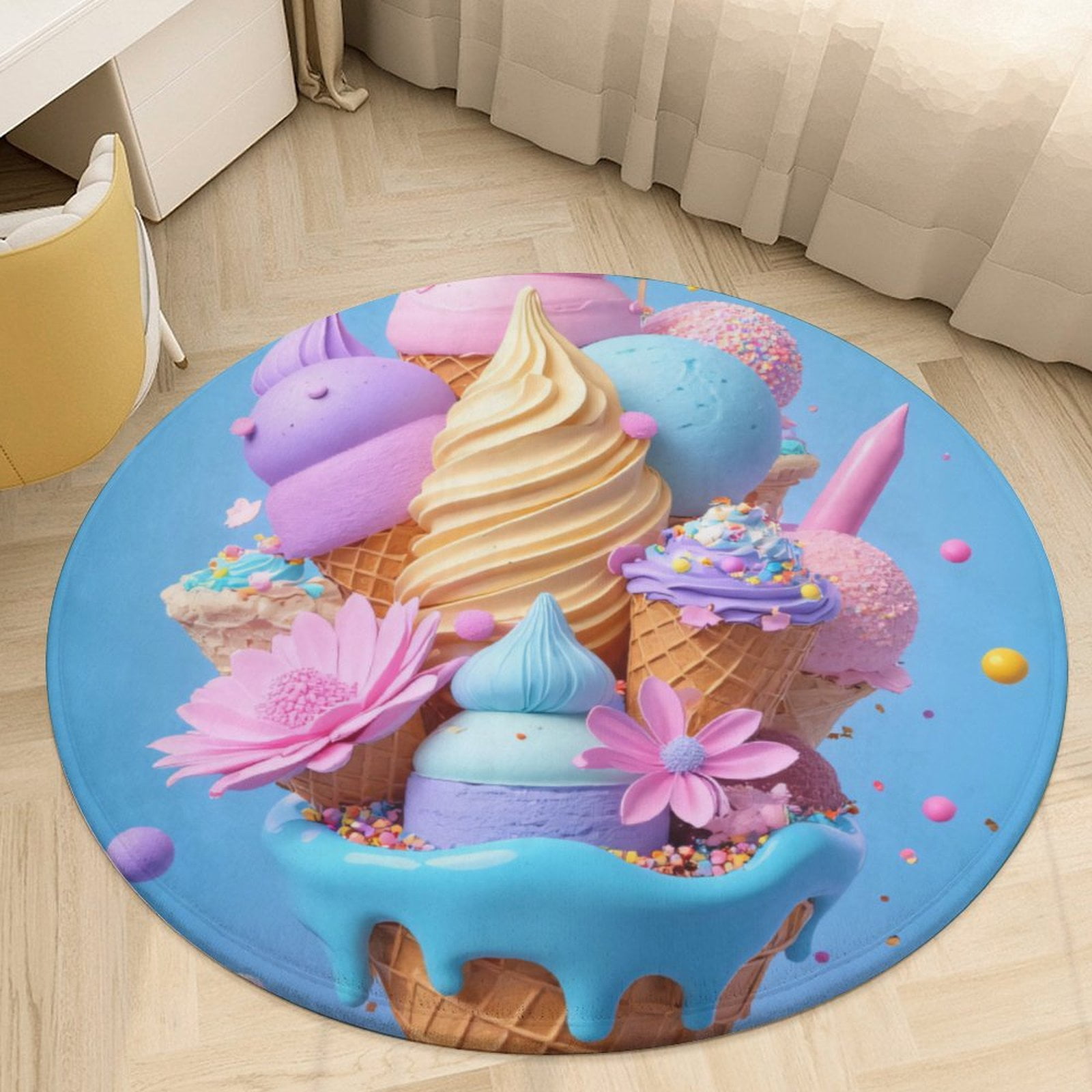 Colorful Ice Cream Delight Round Area Rugs for Bedroom Living Room, 6FT ...