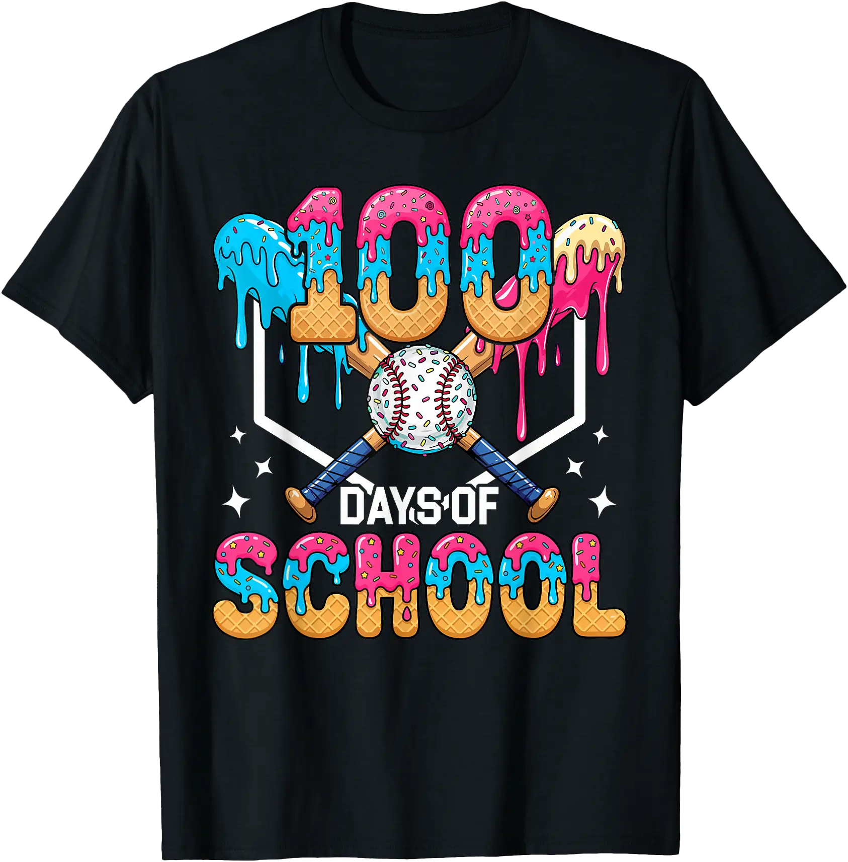 Colorful Ice Cream Drip Baseball T-Shirt for 100 Days of School ...