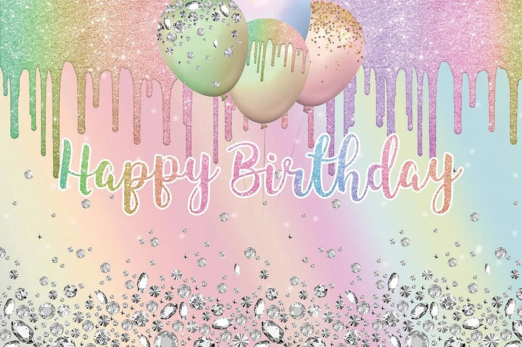 Colorful Ice Cream Happy Birthday Background Gltters Diamond Balloon ...