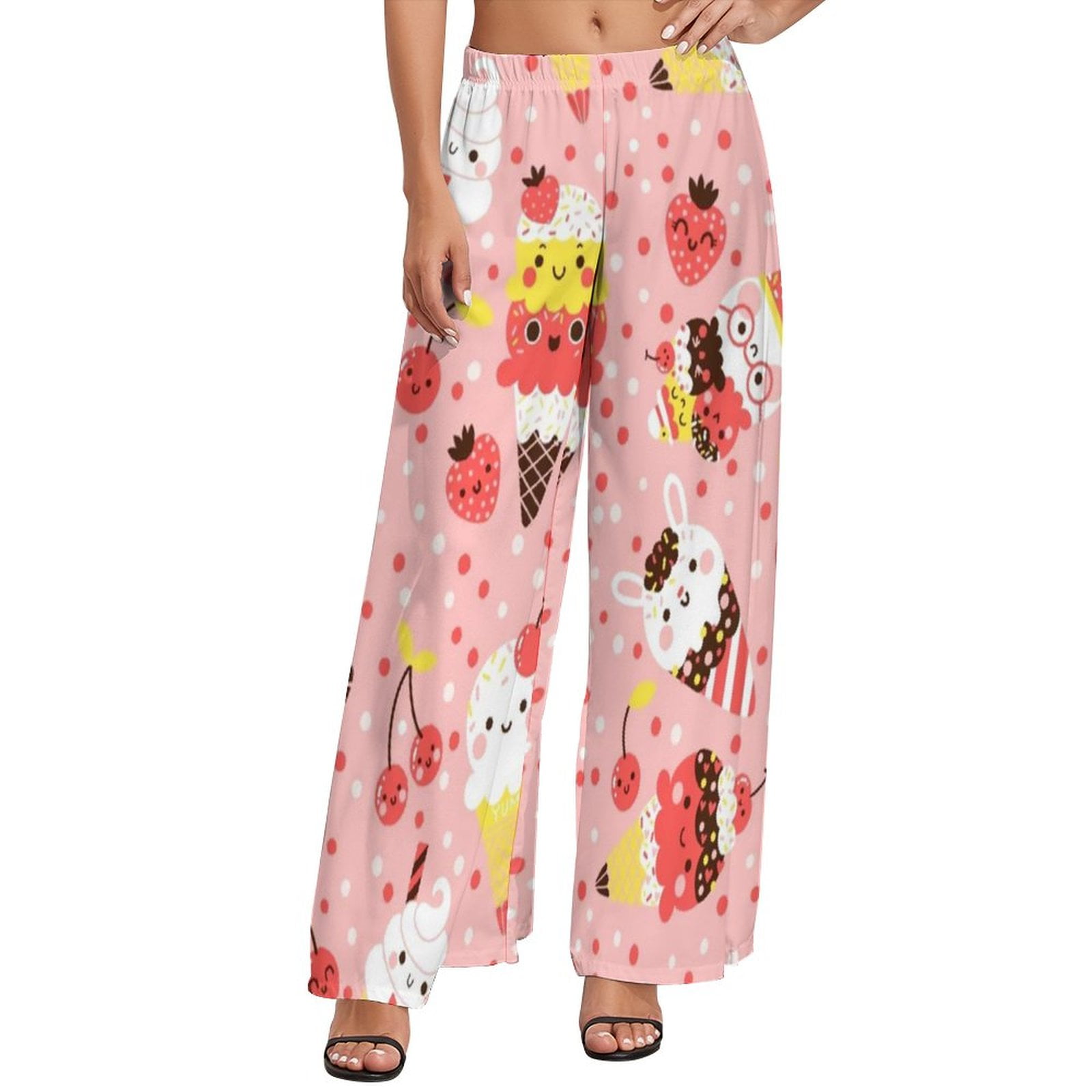 Colorful Ice Cream Pattern Pants Straight Cartoon Food Trendy Wide ...