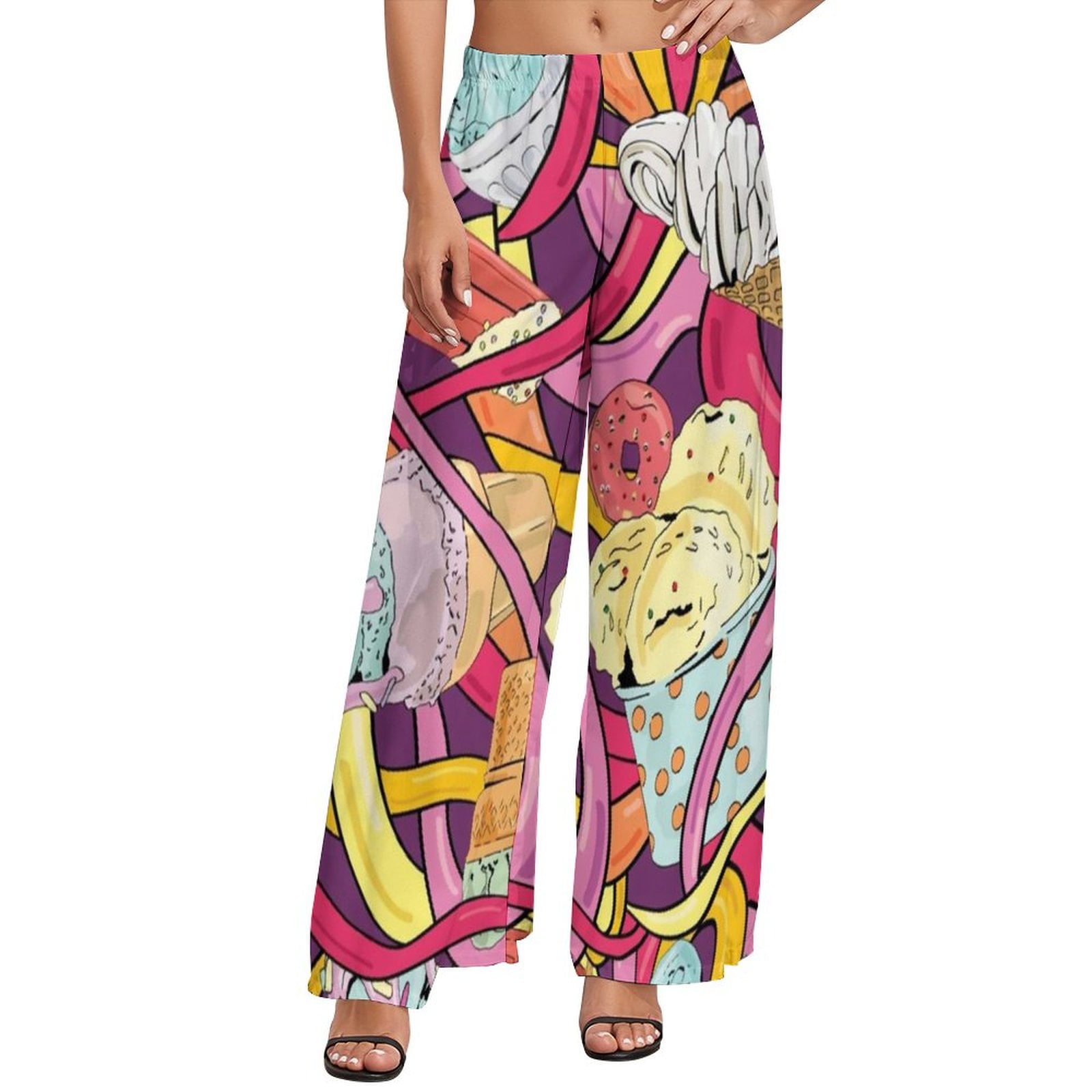 Colorful Ice Cream Pattern Pants Straight Cartoon Food Trendy Wide ...