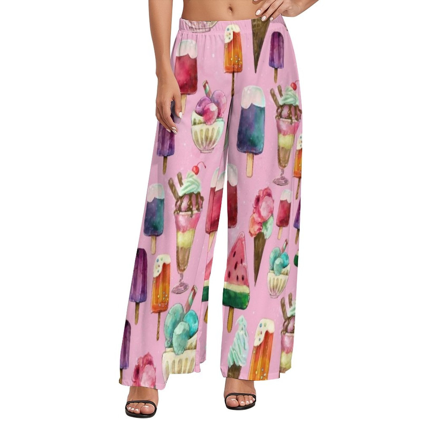 Colorful Ice Cream Pattern Pants Straight Cartoon Food Trendy Wide ...