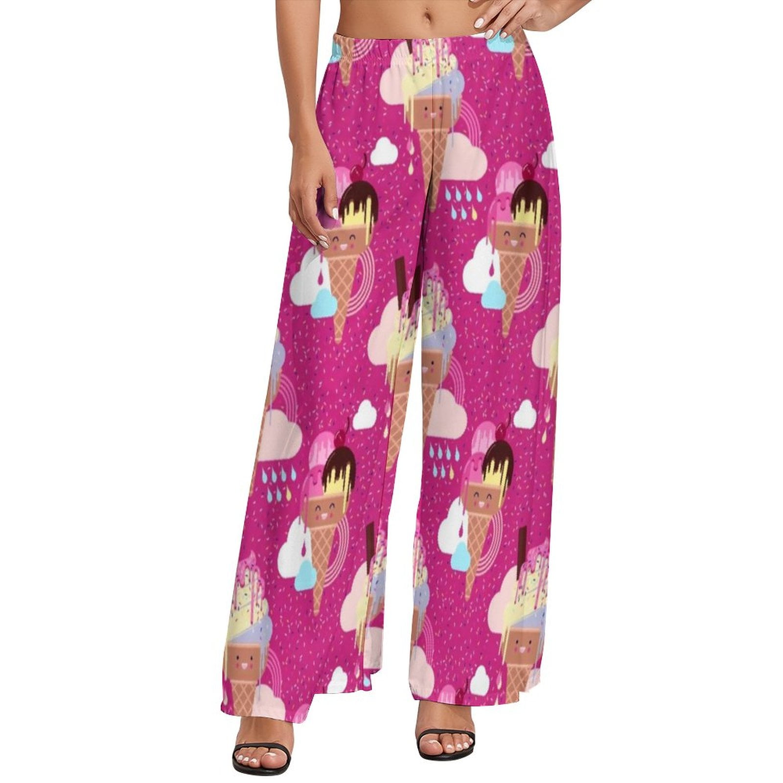 Colorful Ice Cream Pattern Pants Straight Cartoon Food Trendy Wide ...