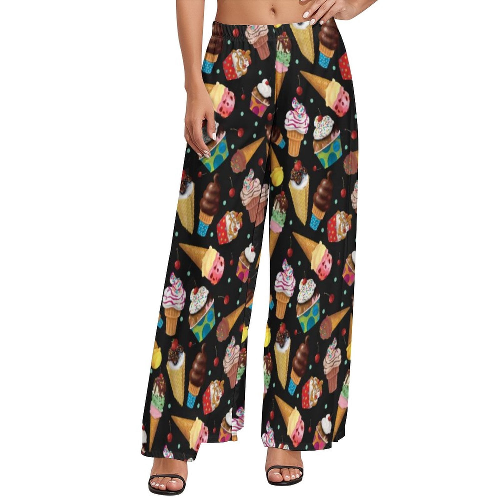 Colorful Ice Cream Pattern Pants Straight Cartoon Food Trendy Wide ...