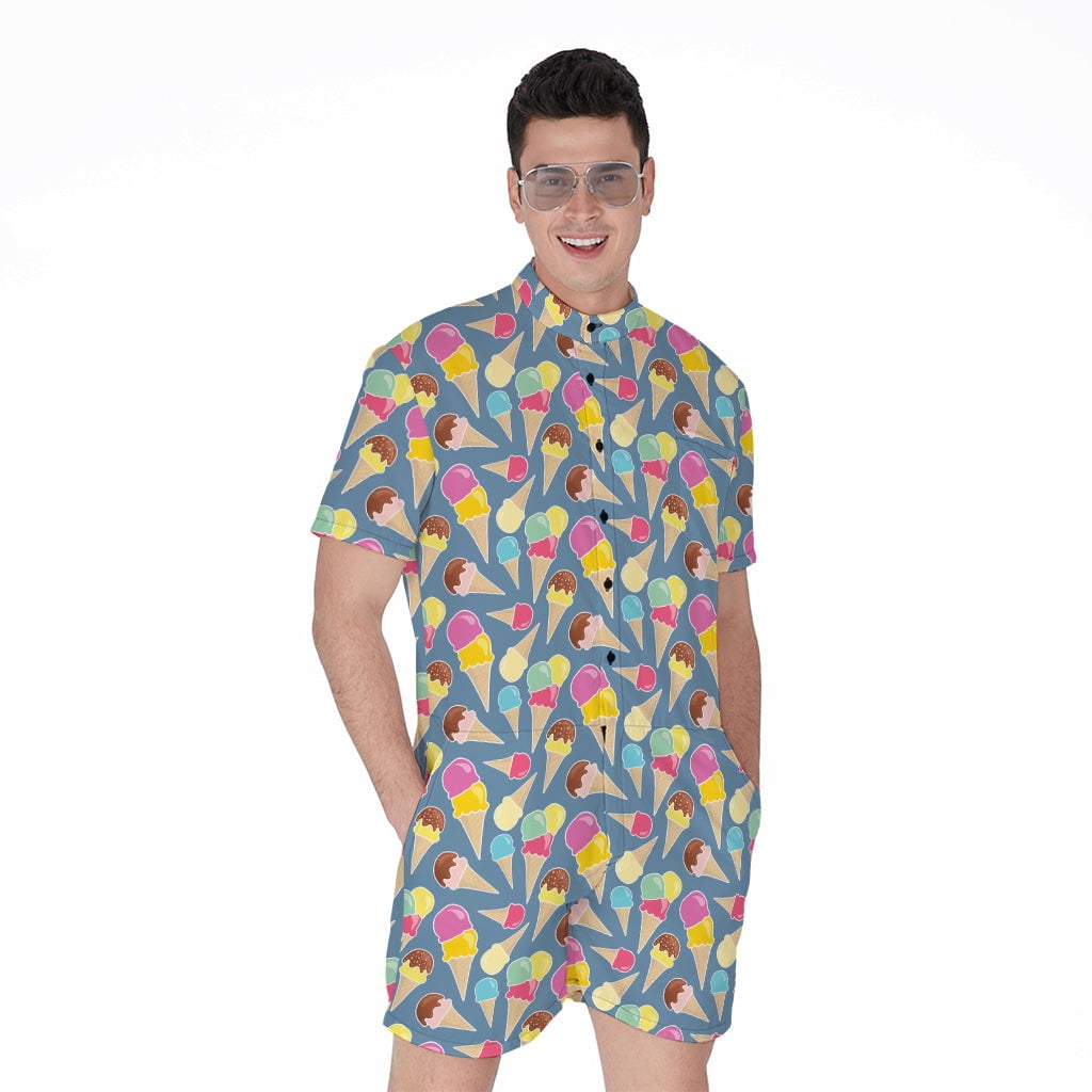 Colorful Ice Cream Pattern Short Sleeve Men'S Rompers Casual Summer ...