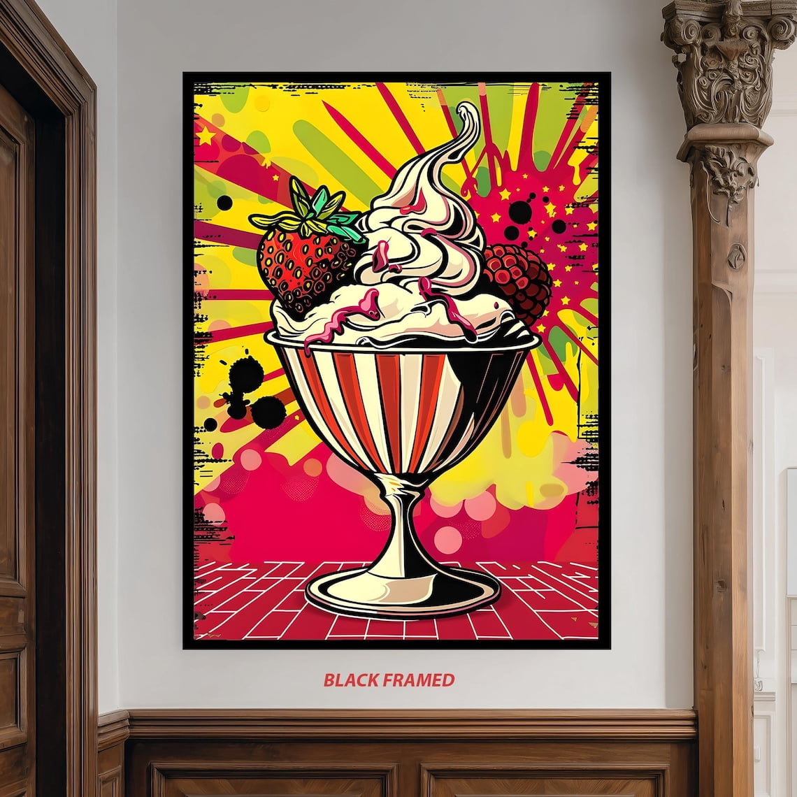 Colorful Ice Cream Pop Art Wall Art Retro Dessert Poster with Berries ...