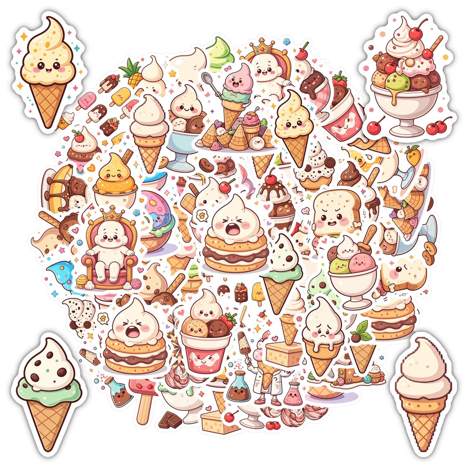 Colorful Ice Cream Stickers Cute Dessert Stickers for Suitcase Fridge ...