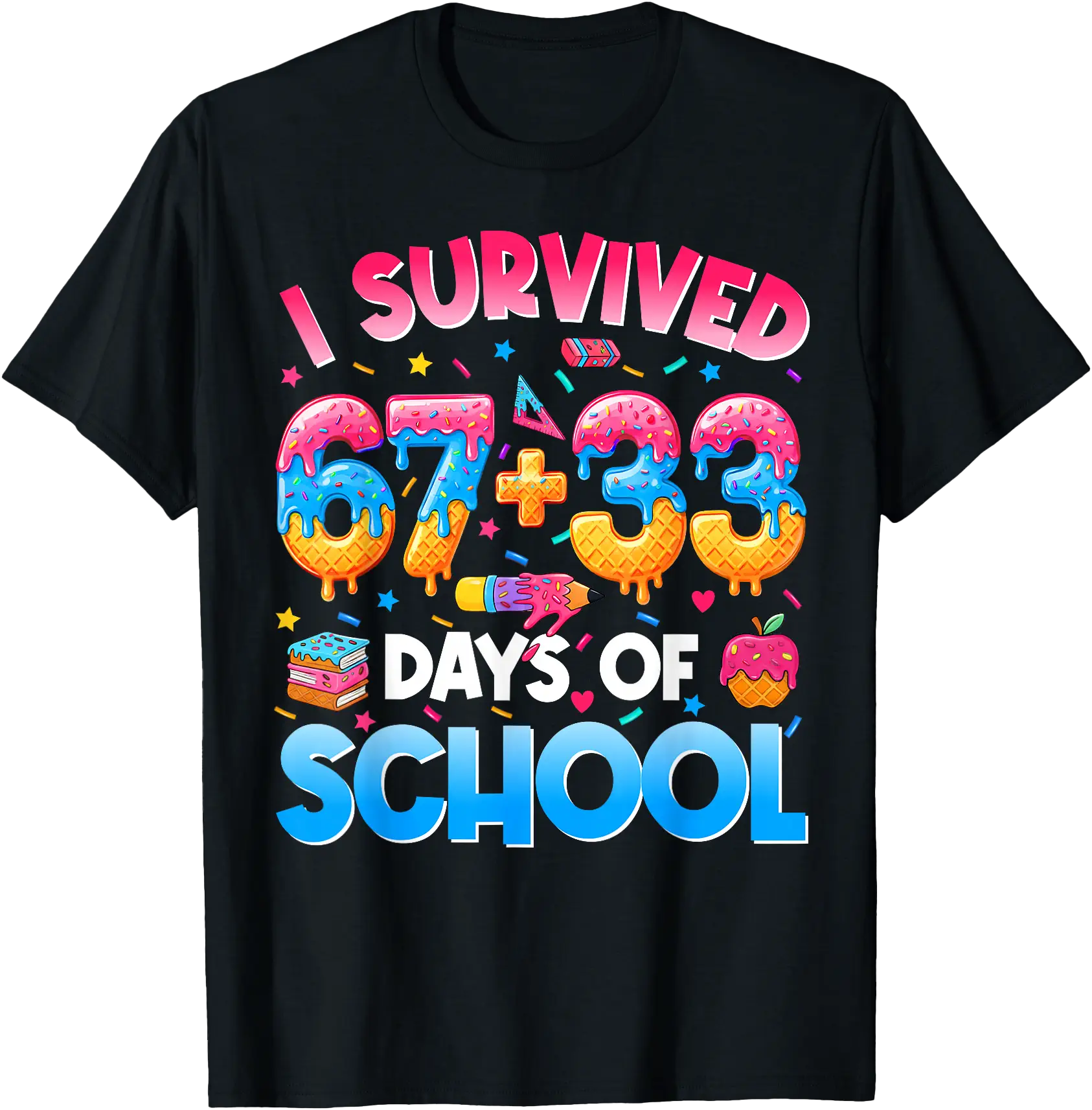Colorful Ice Cream and Donuts Graphic T-Shirt for Celebrating 100 Days ...