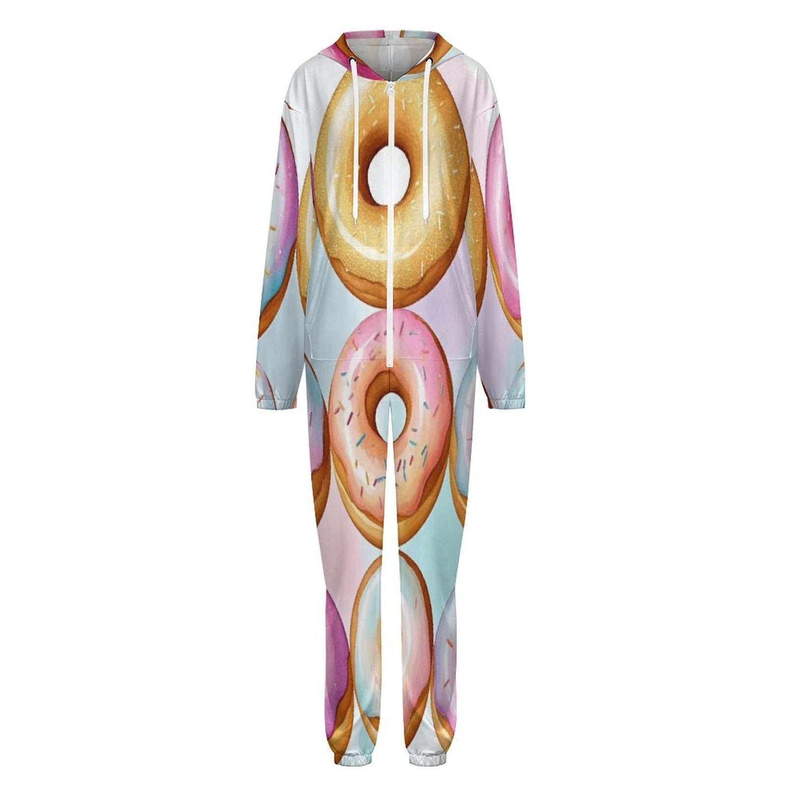 Colorful Iced Donuts Pattern Unisex Adult Onesie Pajamas with Pockets ...