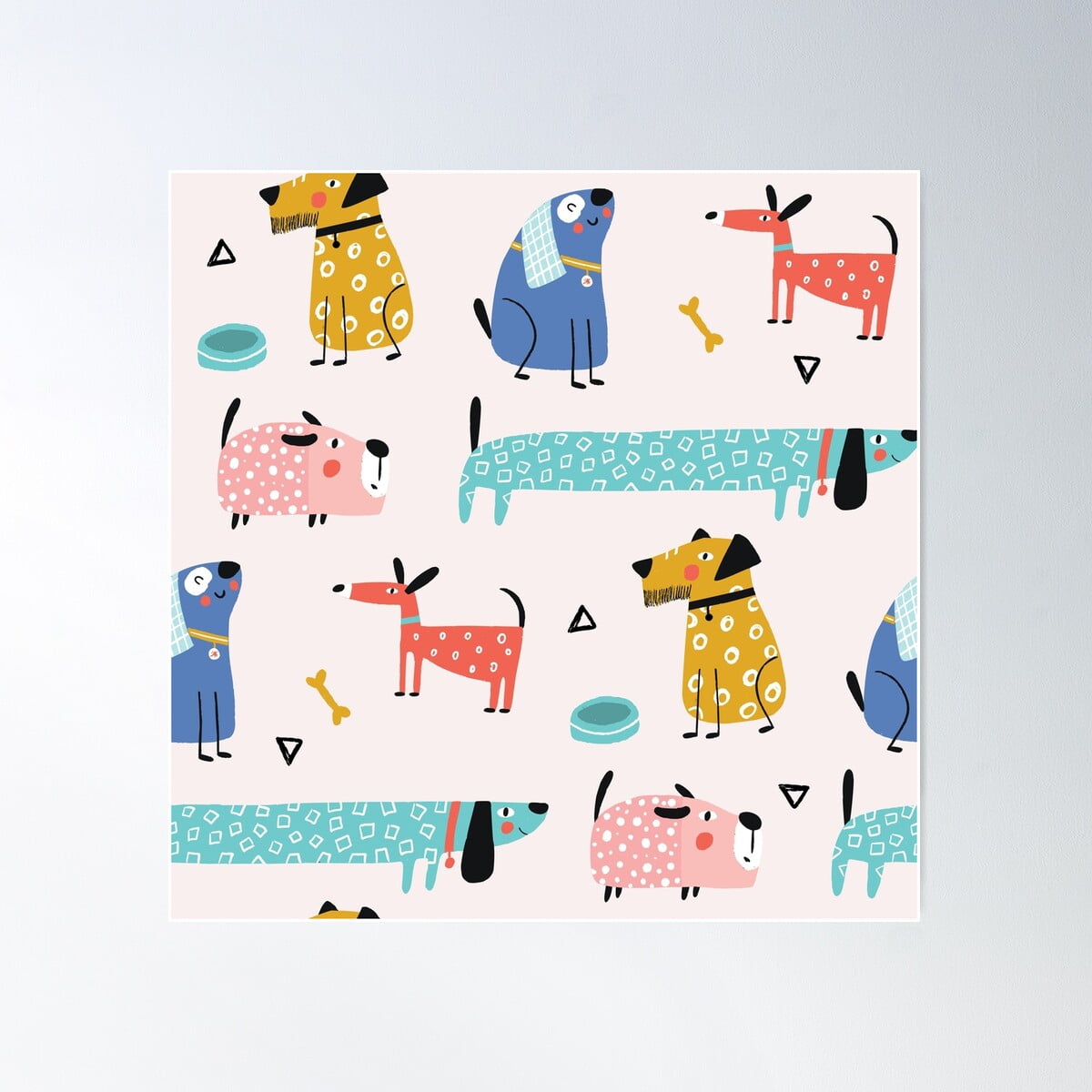 Colorful Illustrated Dogs | Puppies | Pink And Blue Dogs | Cute Dogs ...