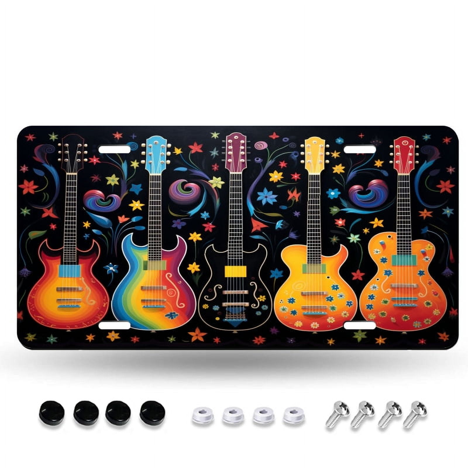 Colorful Illustration of Five Different Electric Guitars with Stars ...
